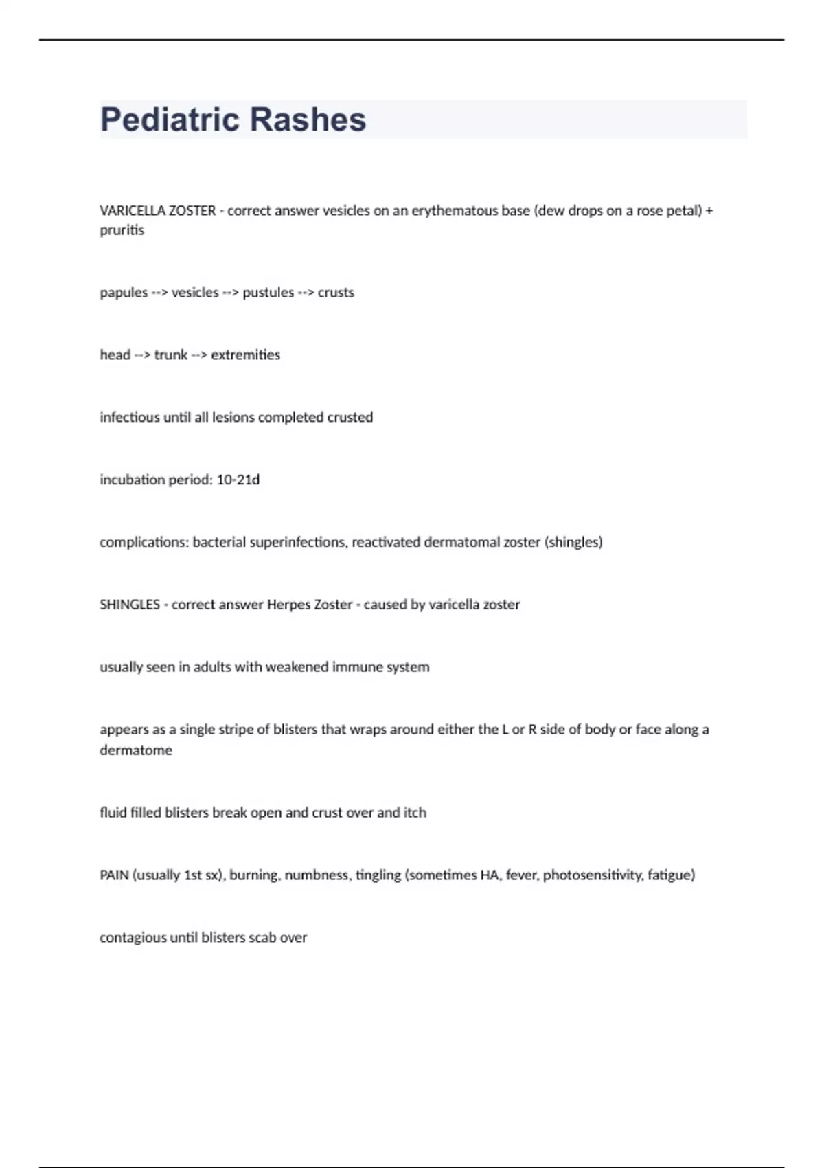 Pediatric Rashes Question and answers rated A+ 2023/2024 - ROSH - Stuvia US