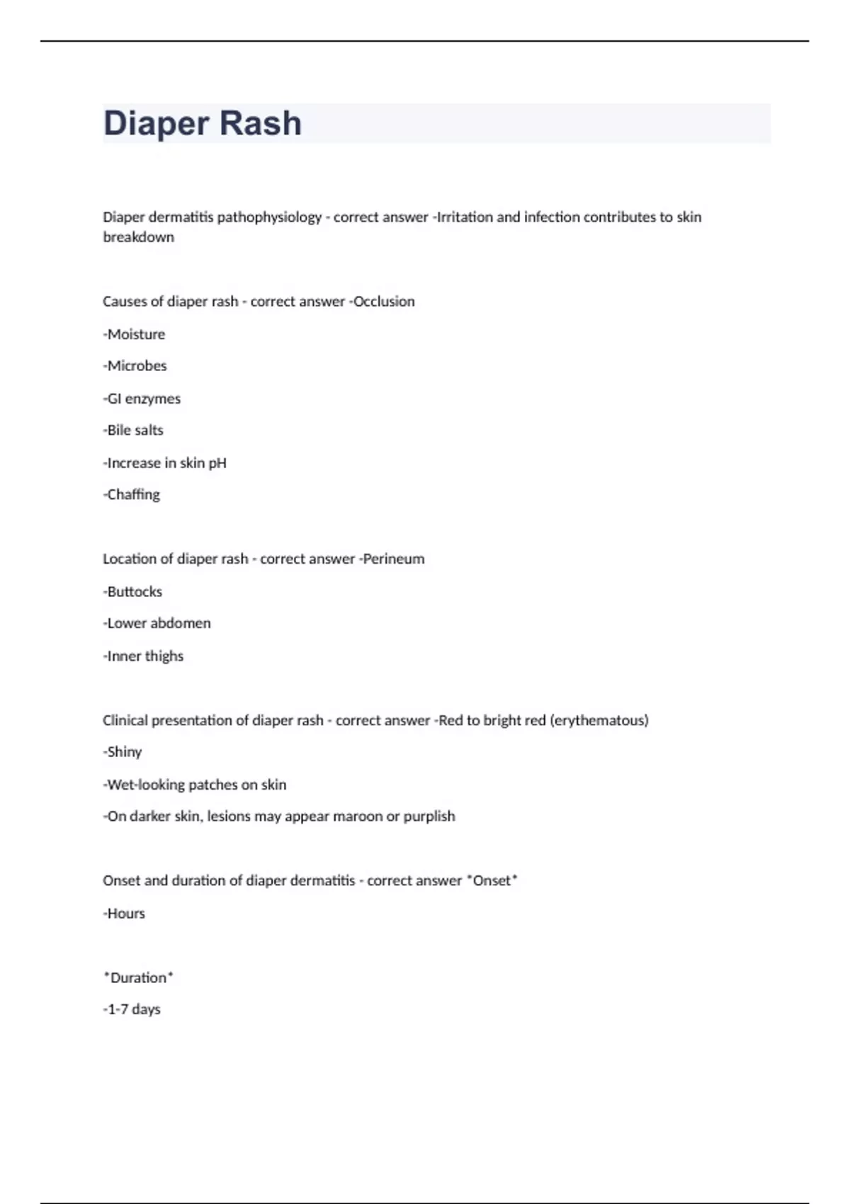 Diaper Rash Question and answers already passed 2023/2024 - ROSH ...