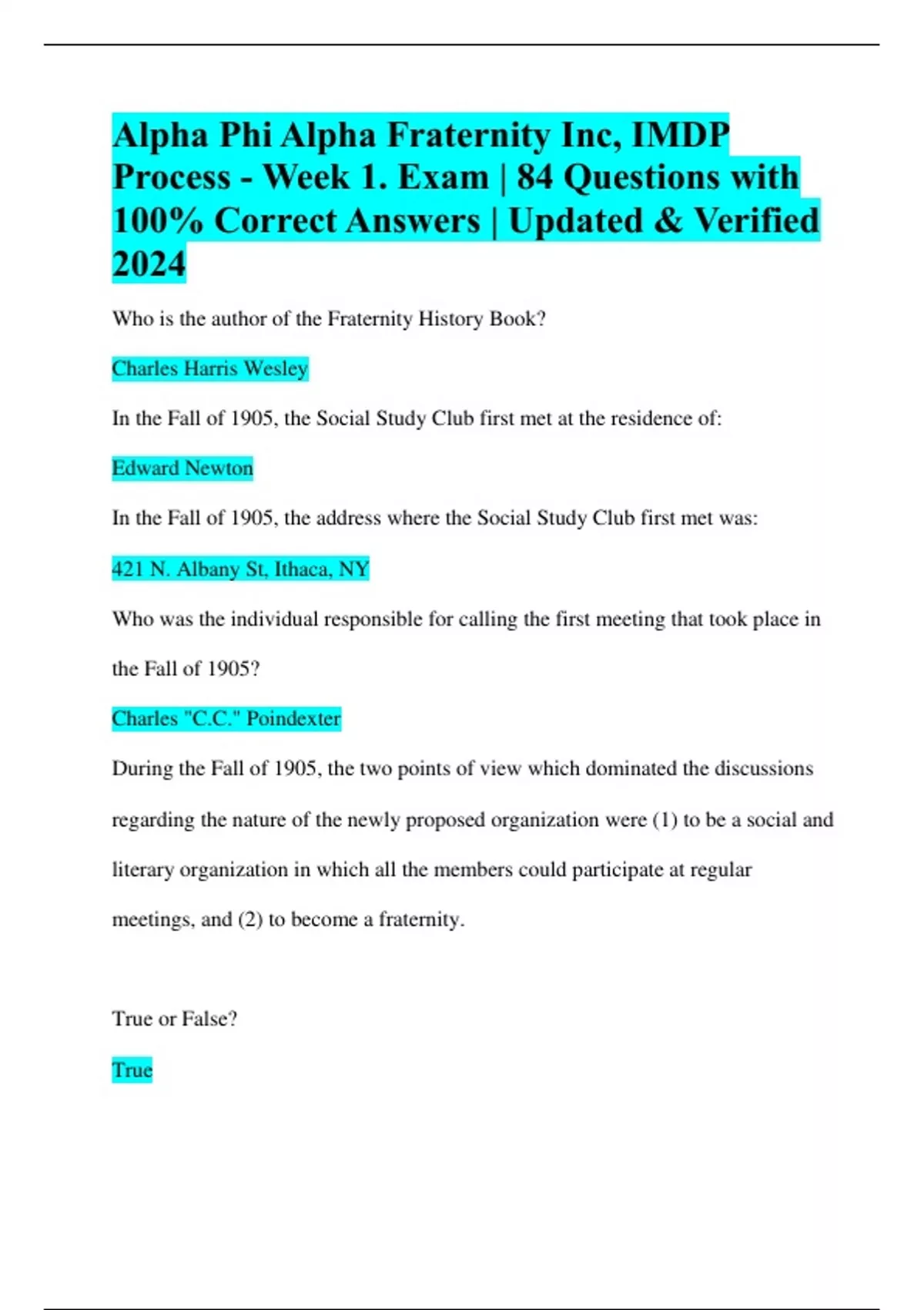 Alpha Phi Alpha Fraternity Inc, IMDP Process - Week 1. Exam | 84 ...