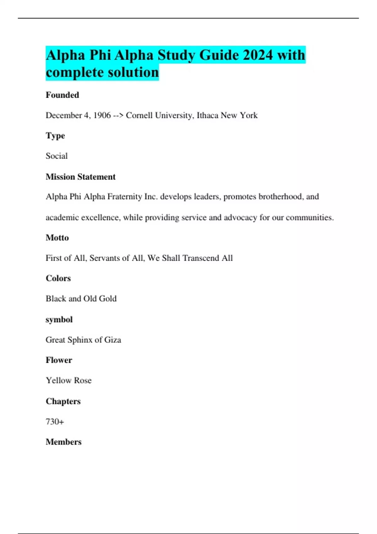 Alpha Phi Alpha Study Guide 2024 with complete solution - Alpha Phi Alpha - Stuvia US