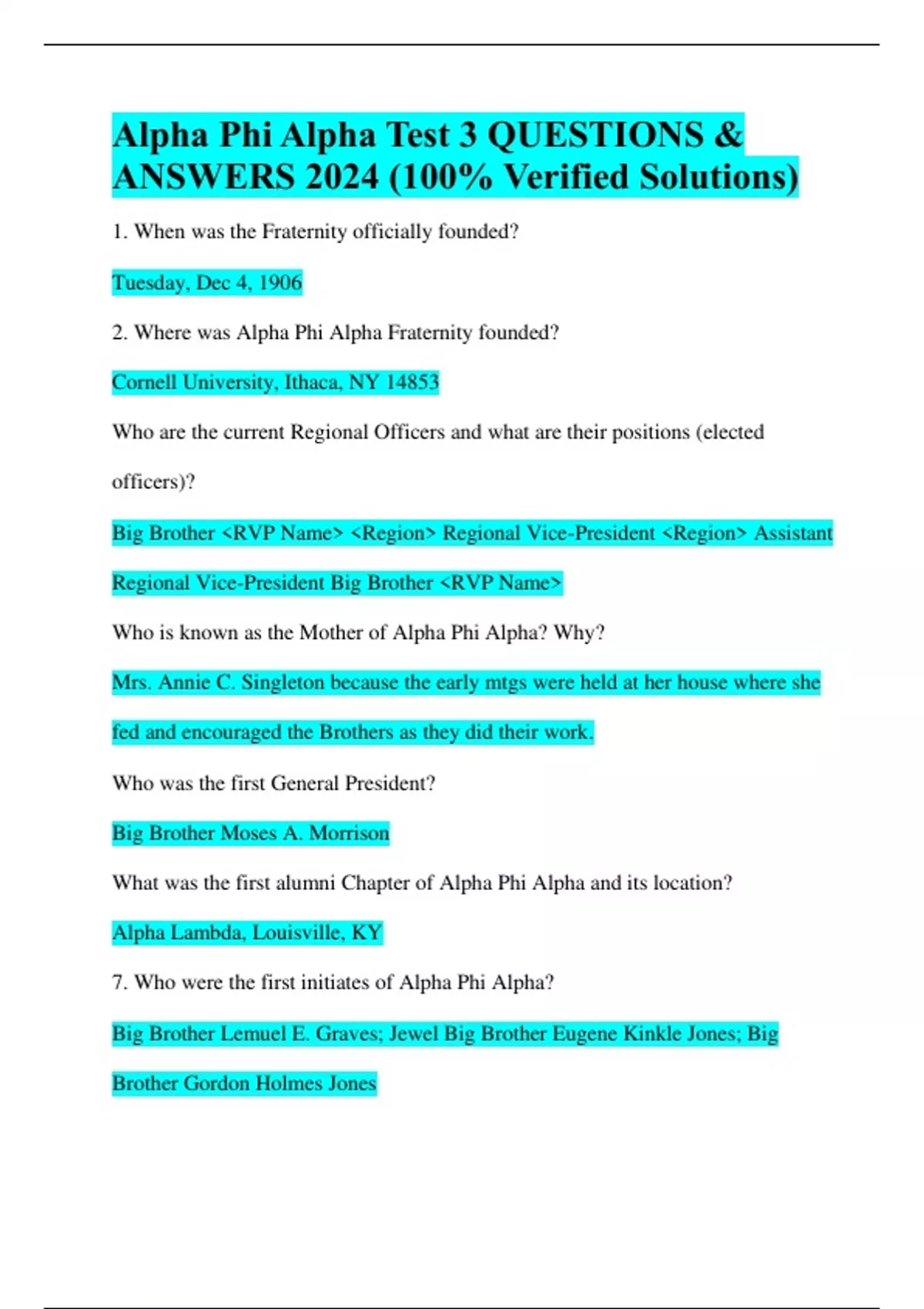 Alpha Phi Alpha Test 3 QUESTIONS & ANSWERS 2024 (100% Verified ...