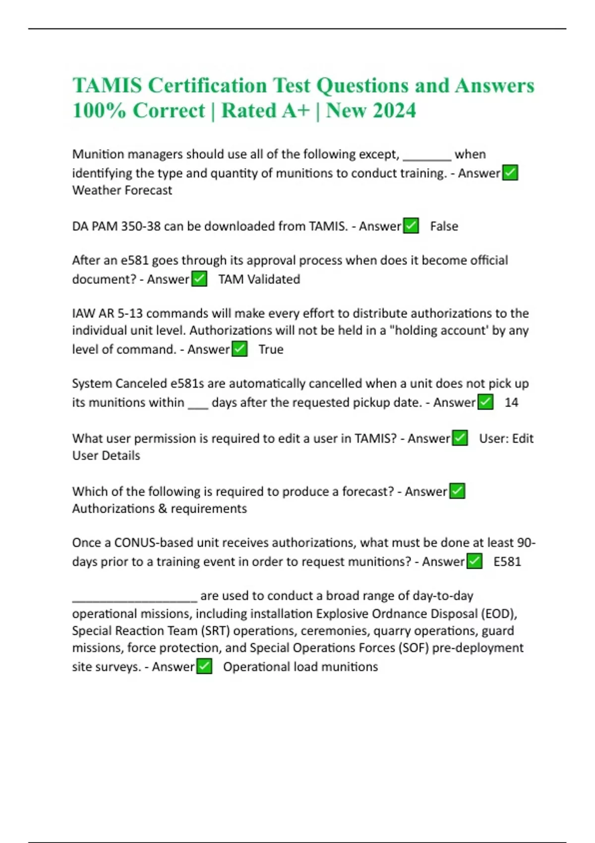 TAMIS Certification Test Questions and Answers 100% Correct | Rated A+ ...
