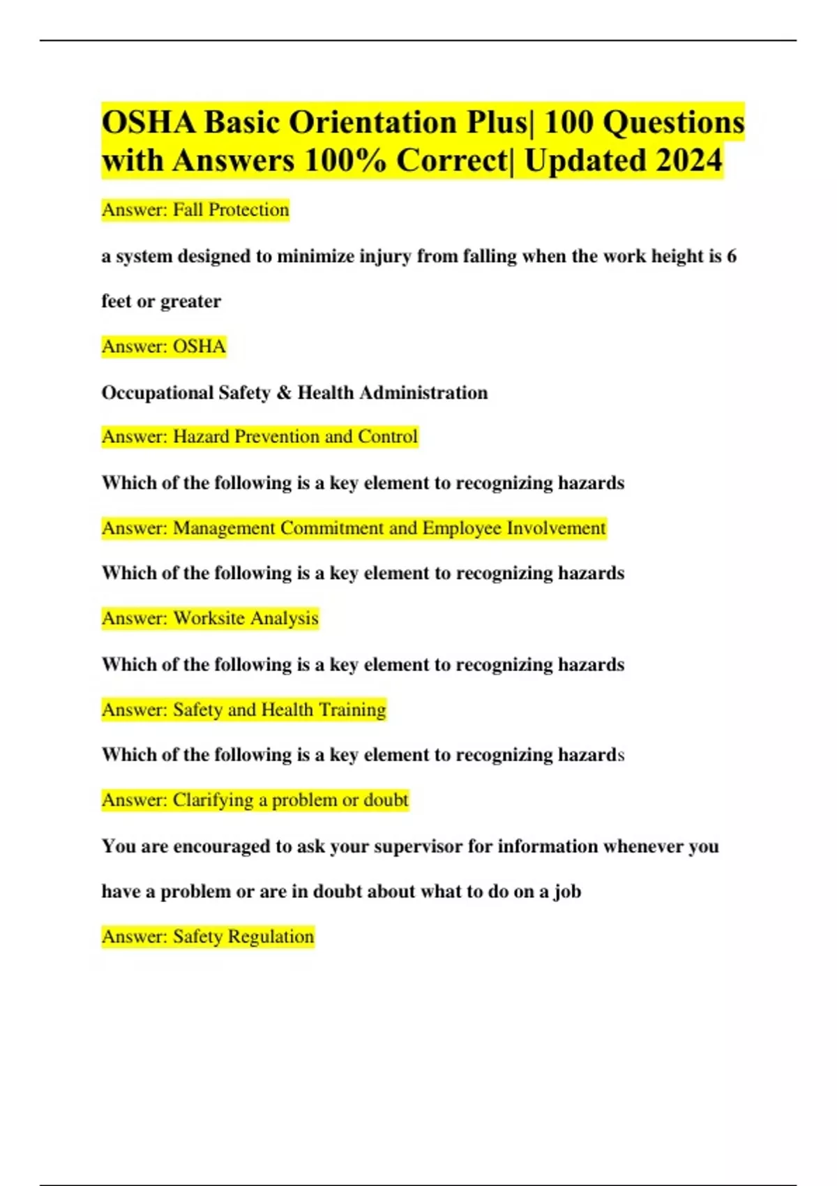 OSHA Basic Orientation Plus| 100 Questions with Answers 100% Correct ...