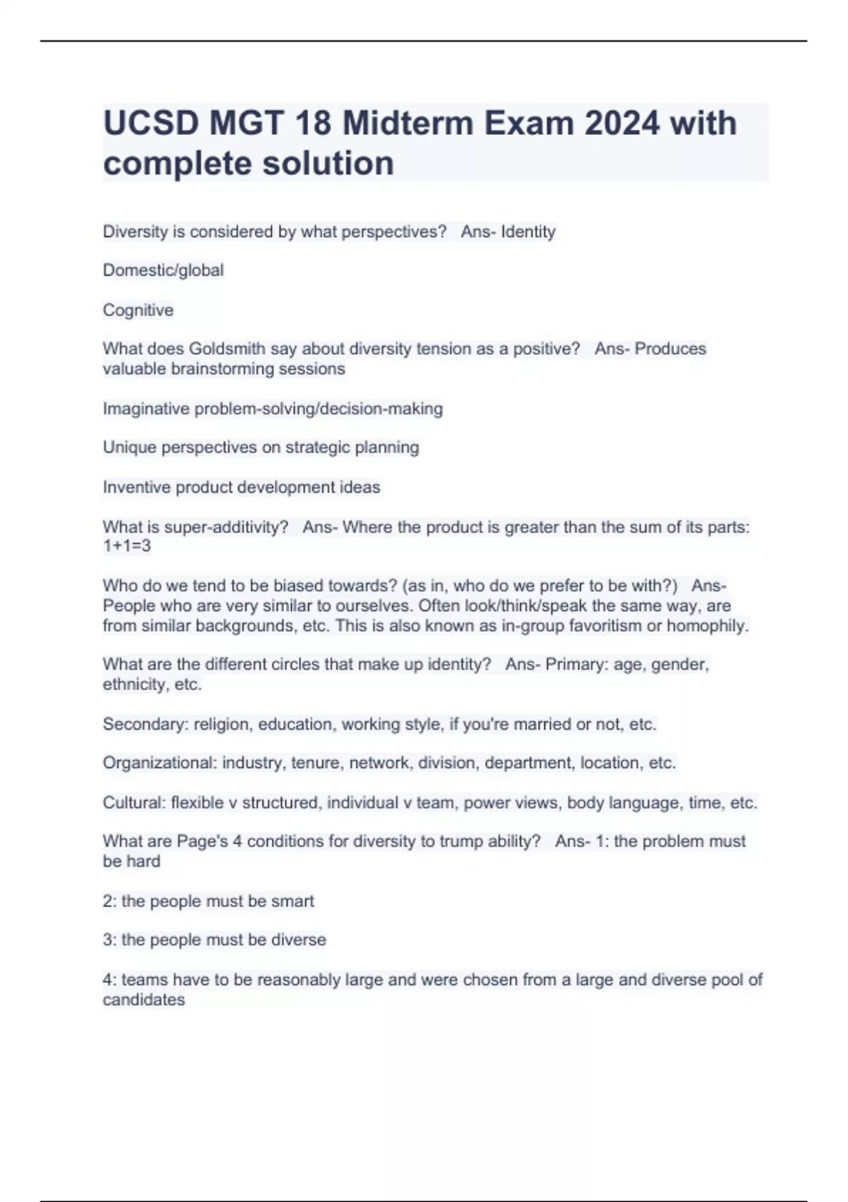 UCSD MGT 18 Midterm Exam 2024 with complete solution - UCSD MGT 18 - Stuvia US