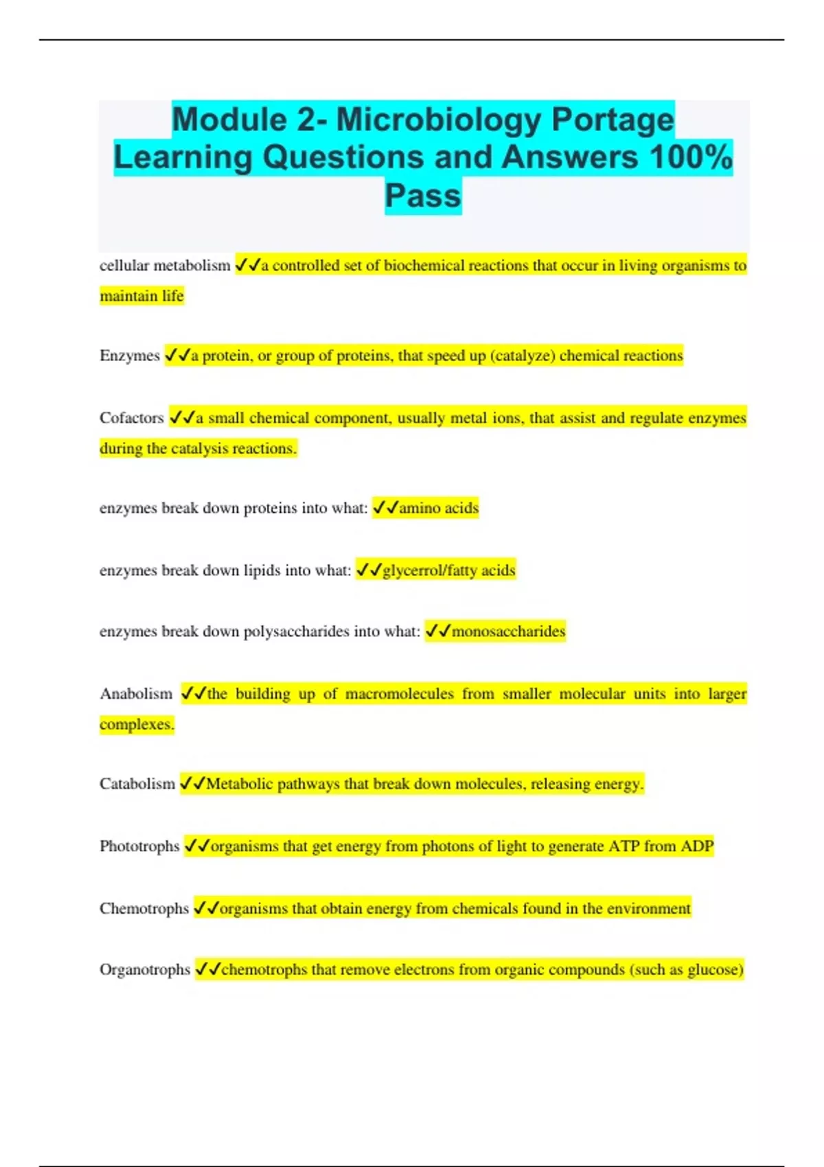 Module 2- Microbiology Portage Learning Questions and Answers 100% Pass ...