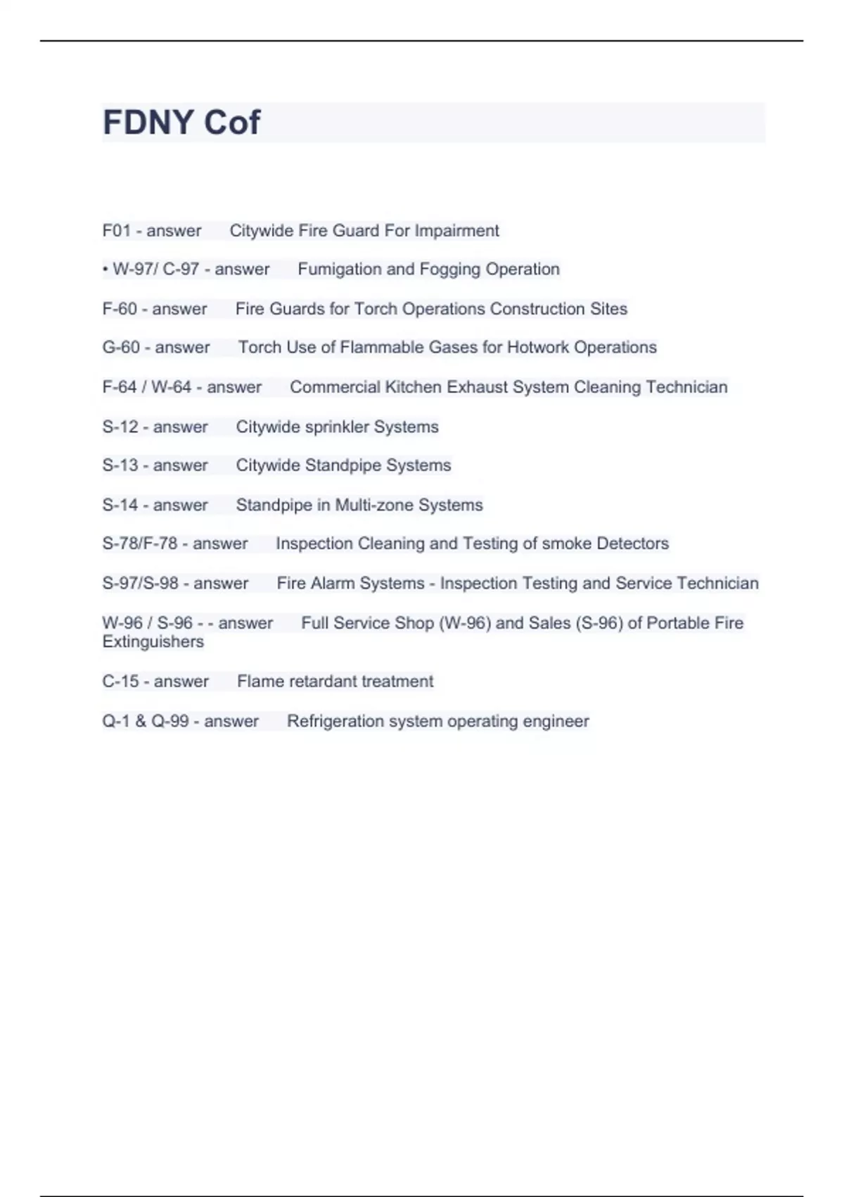 FDNY Cof Questions and Answers Rated A+ 2024 - FDNY - Stuvia US