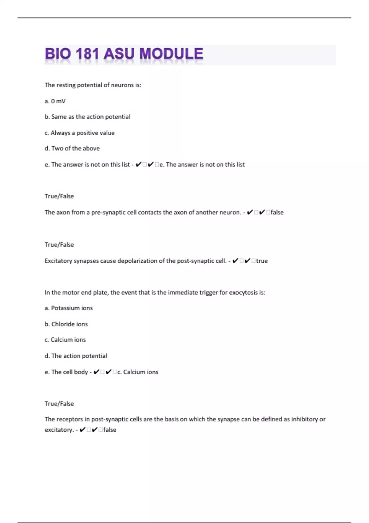 Bio 181 ASU Module 13-14|43 Questions with 100% Correct Answers | Verified | Updated 2024 - Bio ...