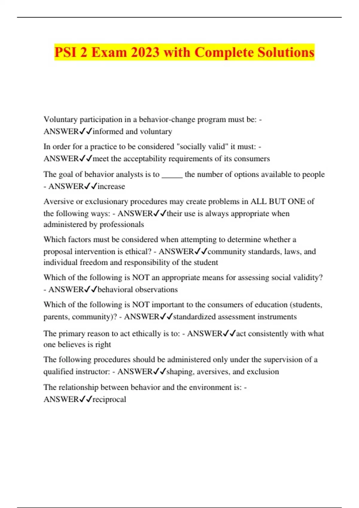 PSI 2 Exam 2024 with Complete Solutions - PSI - Stuvia US