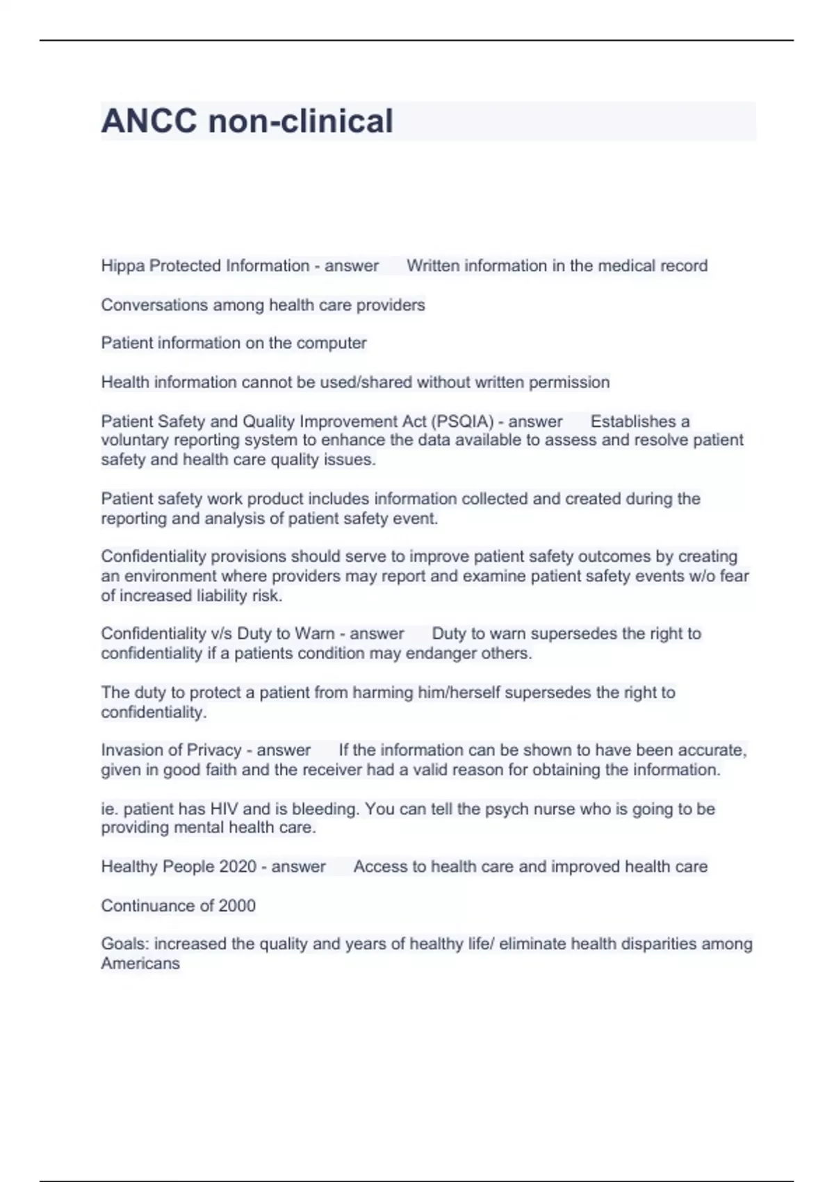 ANCC non-clinical Questions with solutions 2024 - Ancc - Stuvia US