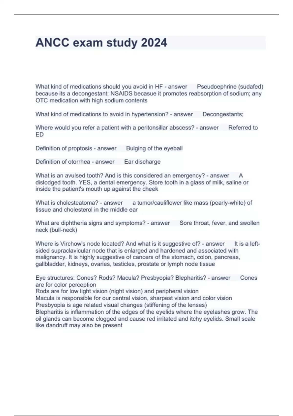 ANCC exam study 2024 Questions with All Correct Answers - Ancc - Stuvia US