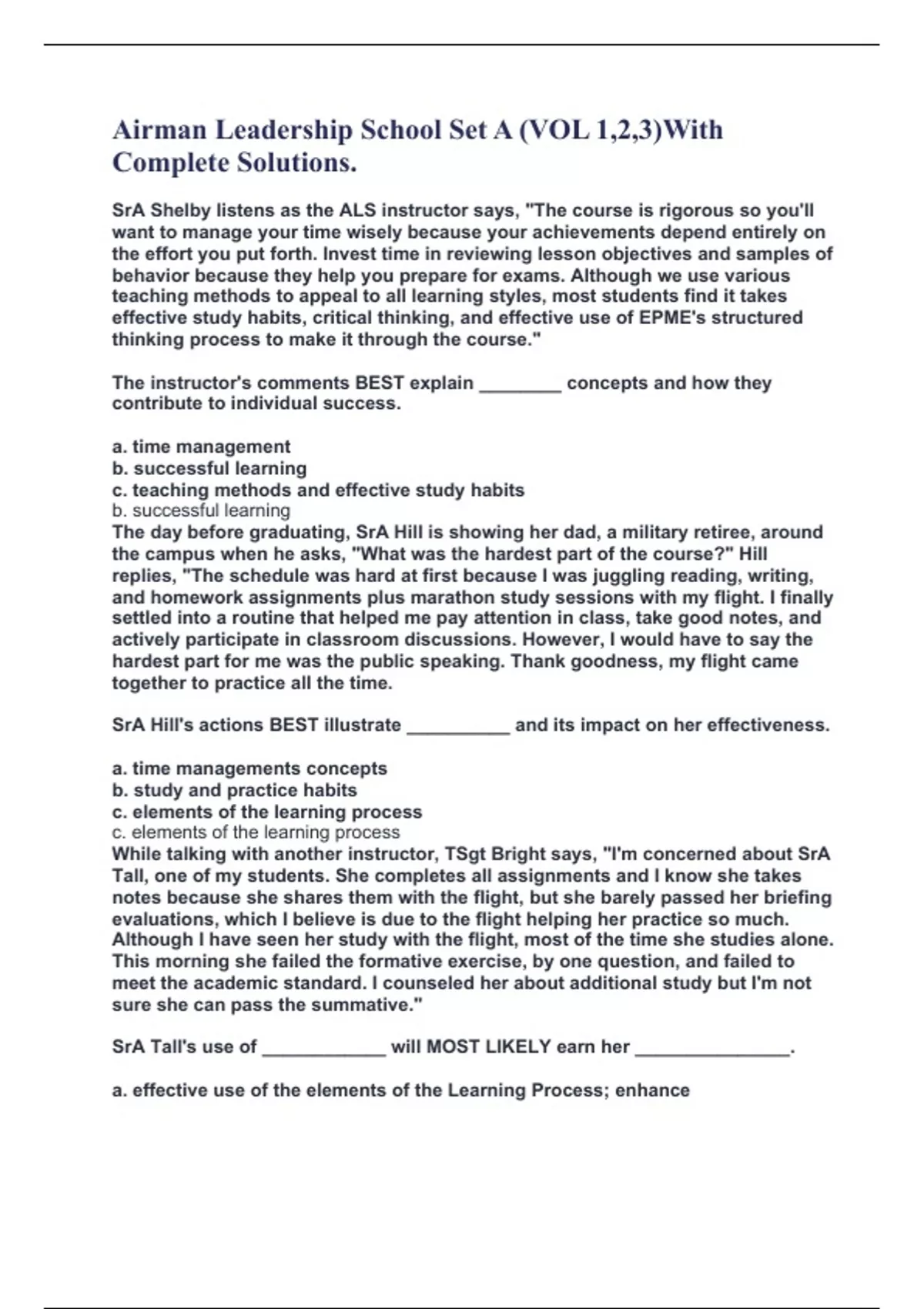 Airman Leadership School Set A (VOL 1,2,3)With Complete Solutions. - Airman Leadership - Stuvia US