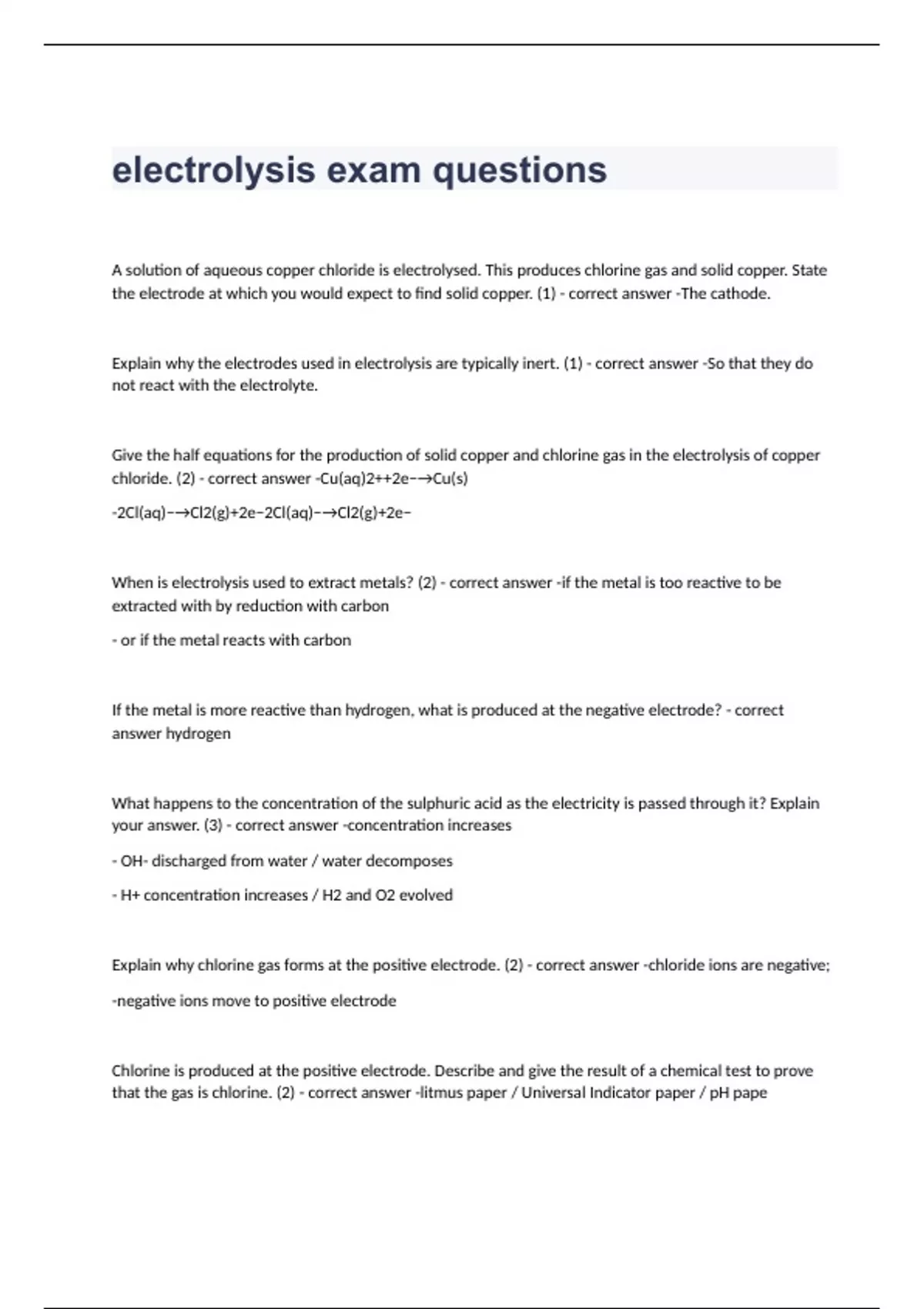 electrolysis exam questions and 100% correct answers 2024 - Electrolysis and laser - Stuvia US