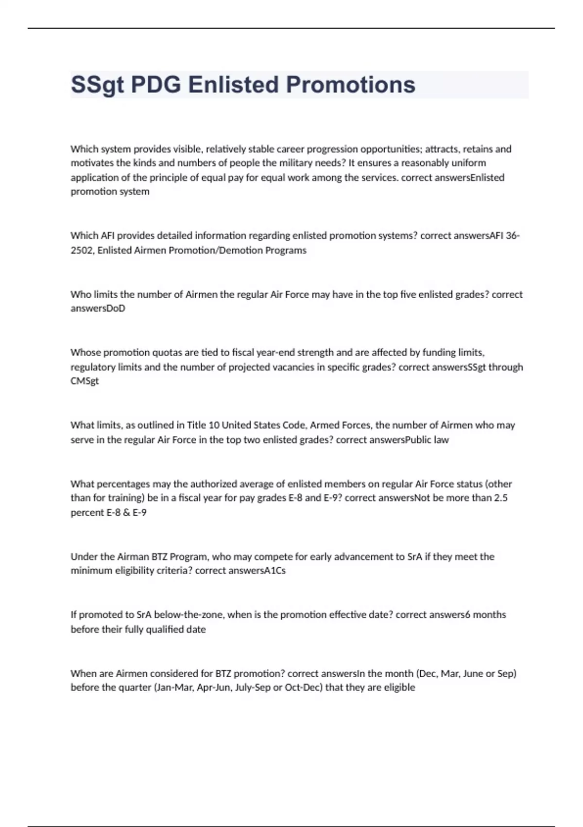 SSgt PDG Enlisted Promotions exam 2024 with complete solutions - SSgt ...