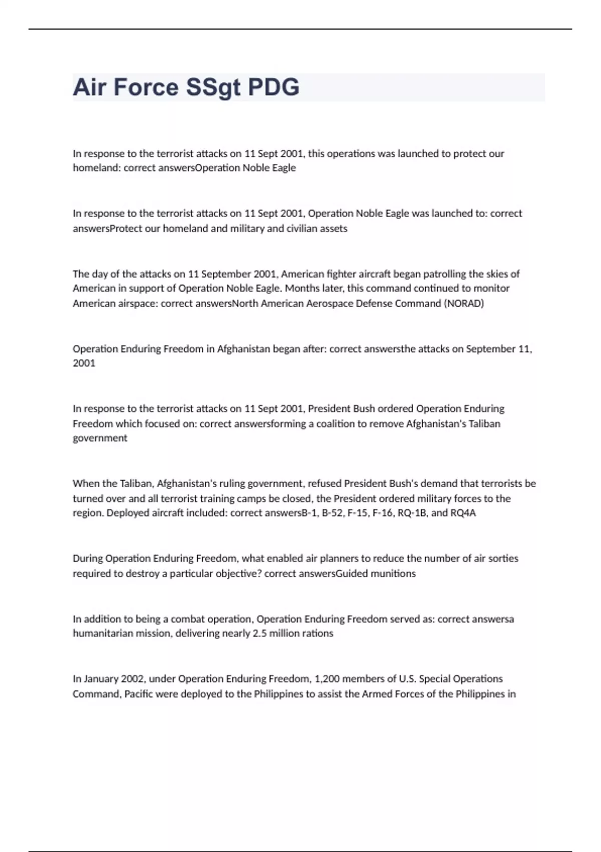 Air Force SSgt PDG exam with correct answers 2024 - Air Force SSgt PDG ...