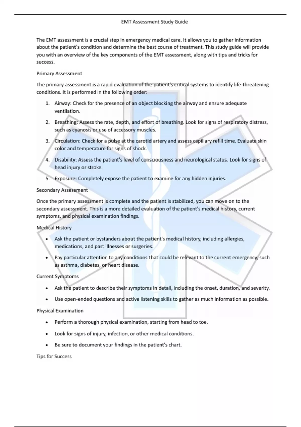 Summary Quick Guide to EMT Assessment - NREMT - Nationally Registered ...
