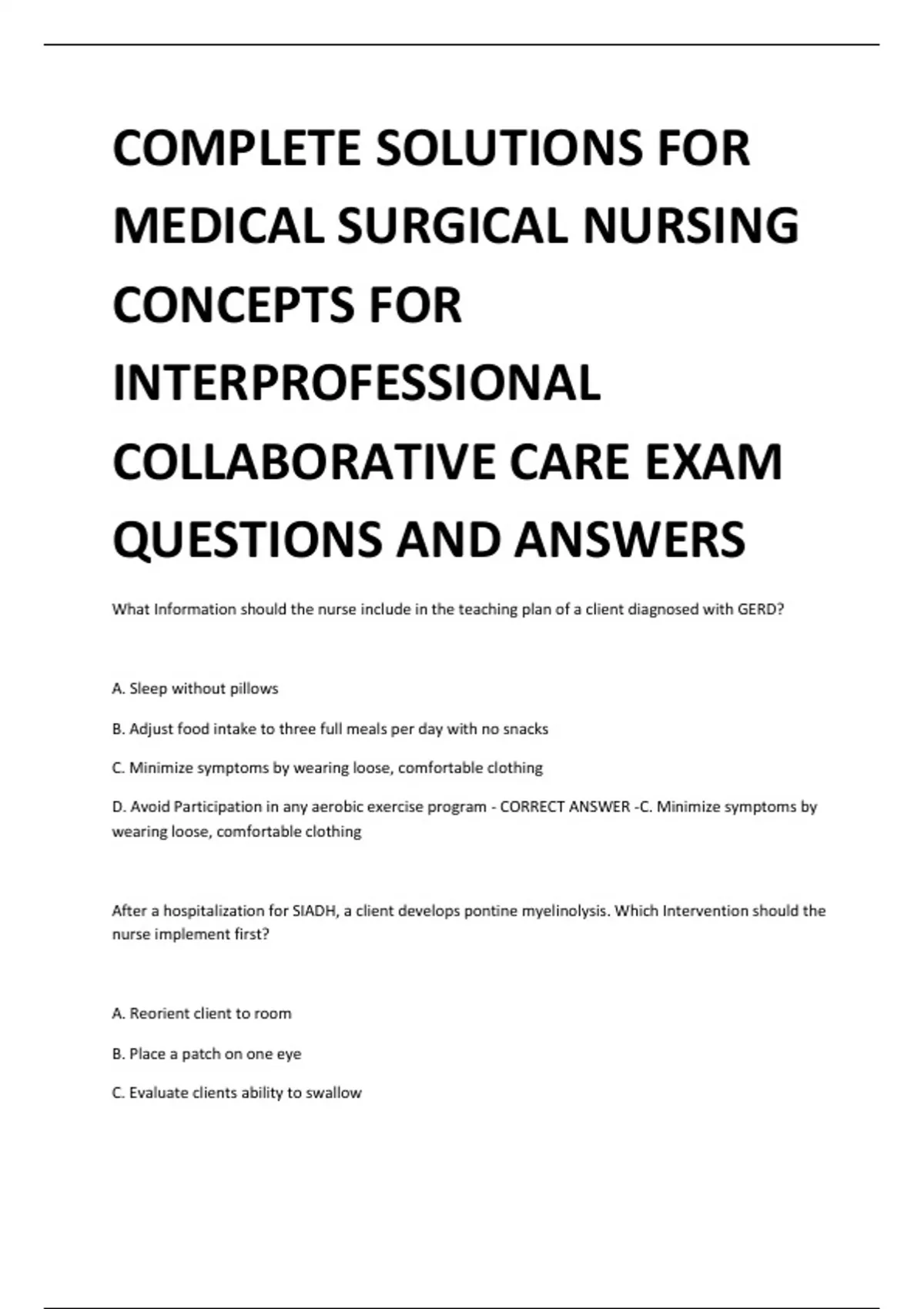 Complete Solutions For Medical Surgical Nursing Concepts For Interprofessional Collaborative