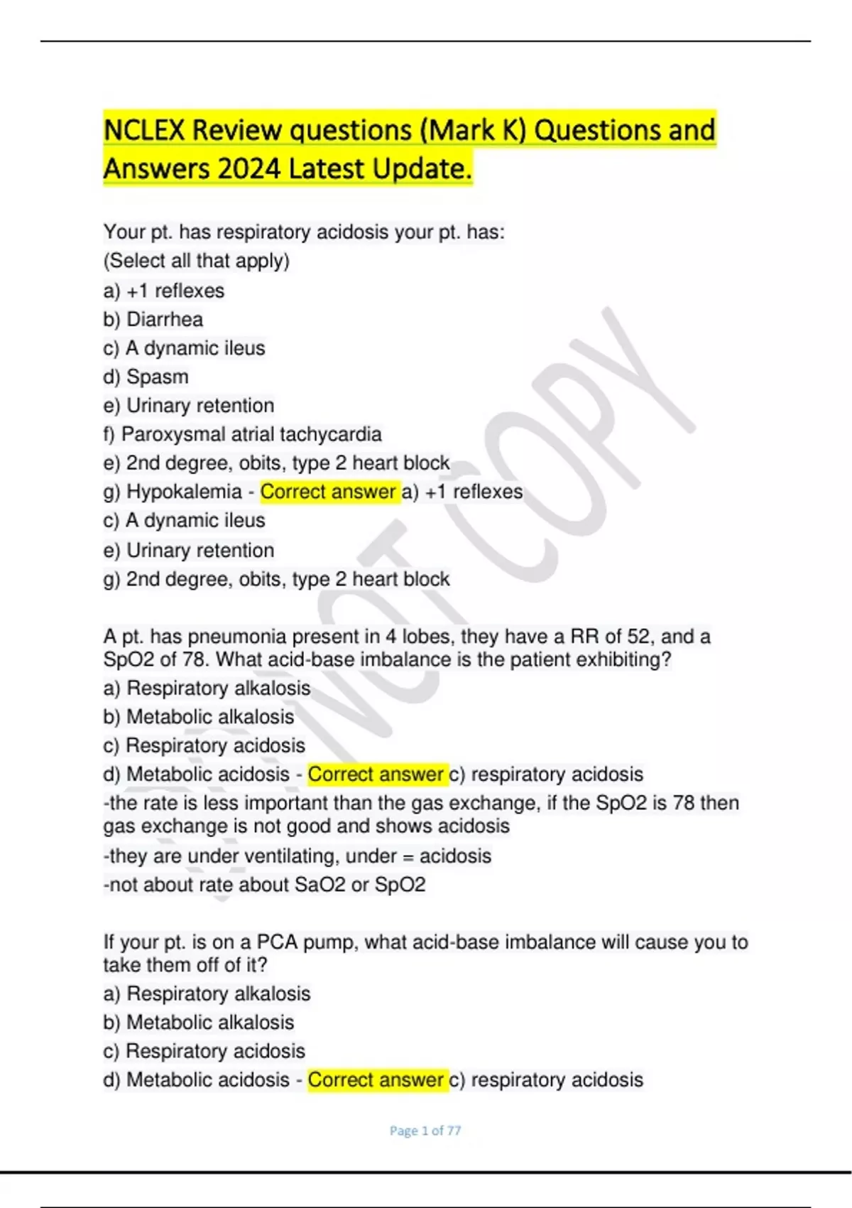 NCLEX Review questions (Mark K) Questions and Answers 2024 Latest ...