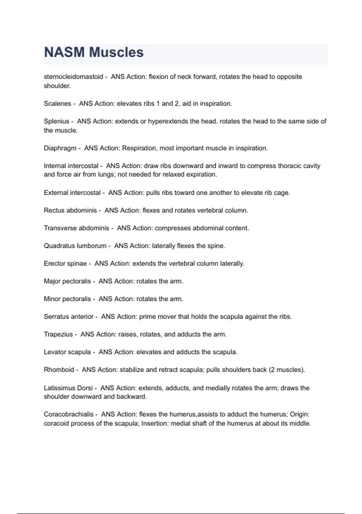 NASM Muscles Exam Questions with correct Answers 2024( A+ GRADED 100% ...