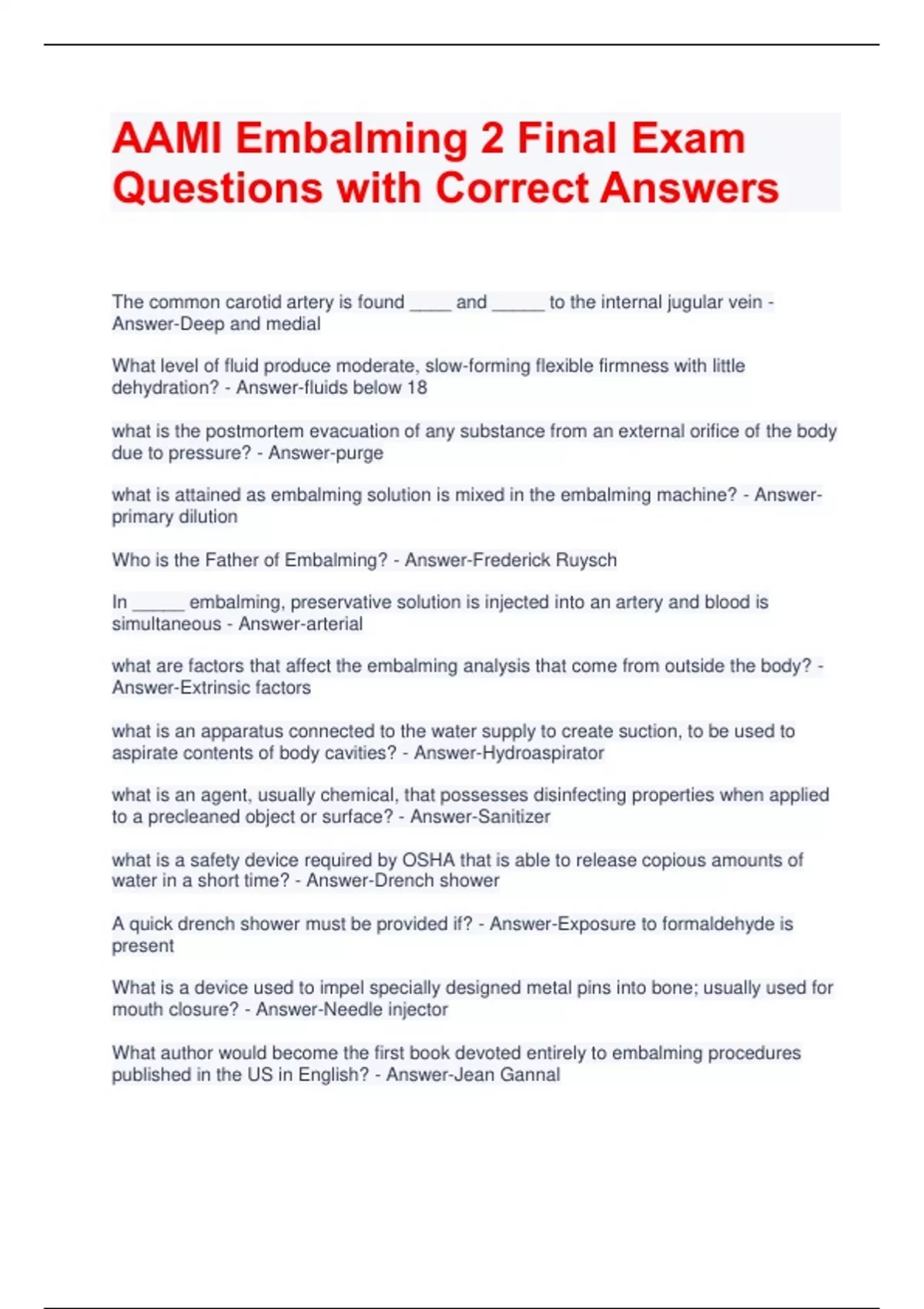 AAMI Embalming 2 Final Exam Questions with Correct Answers - AAMI ...