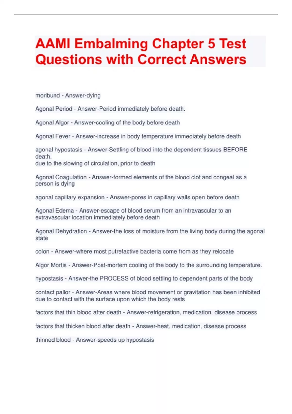 AAMI Embalming Chapter 5 Test Questions with Correct Answers - AAMI ...