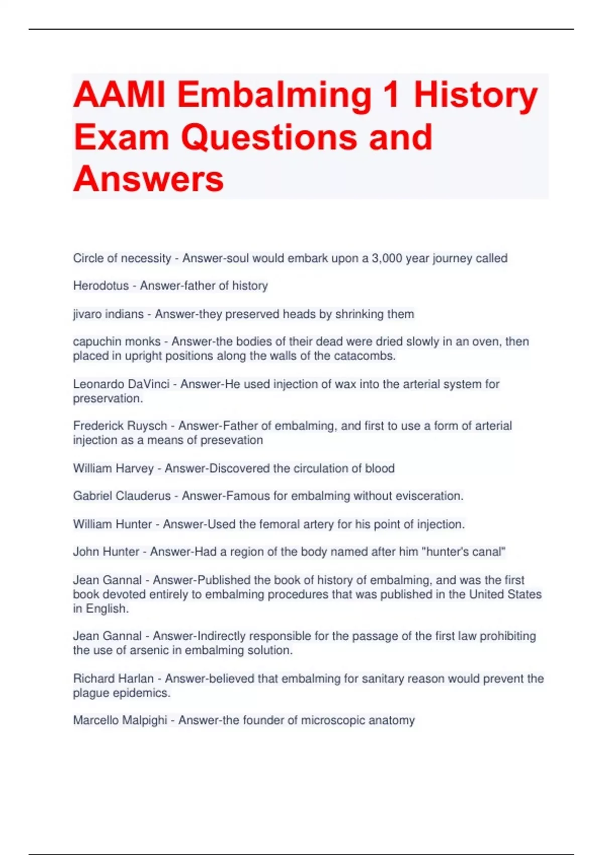 AAMI Embalming 1 History Exam Questions and Answers - AAMI Embalming 1 ...