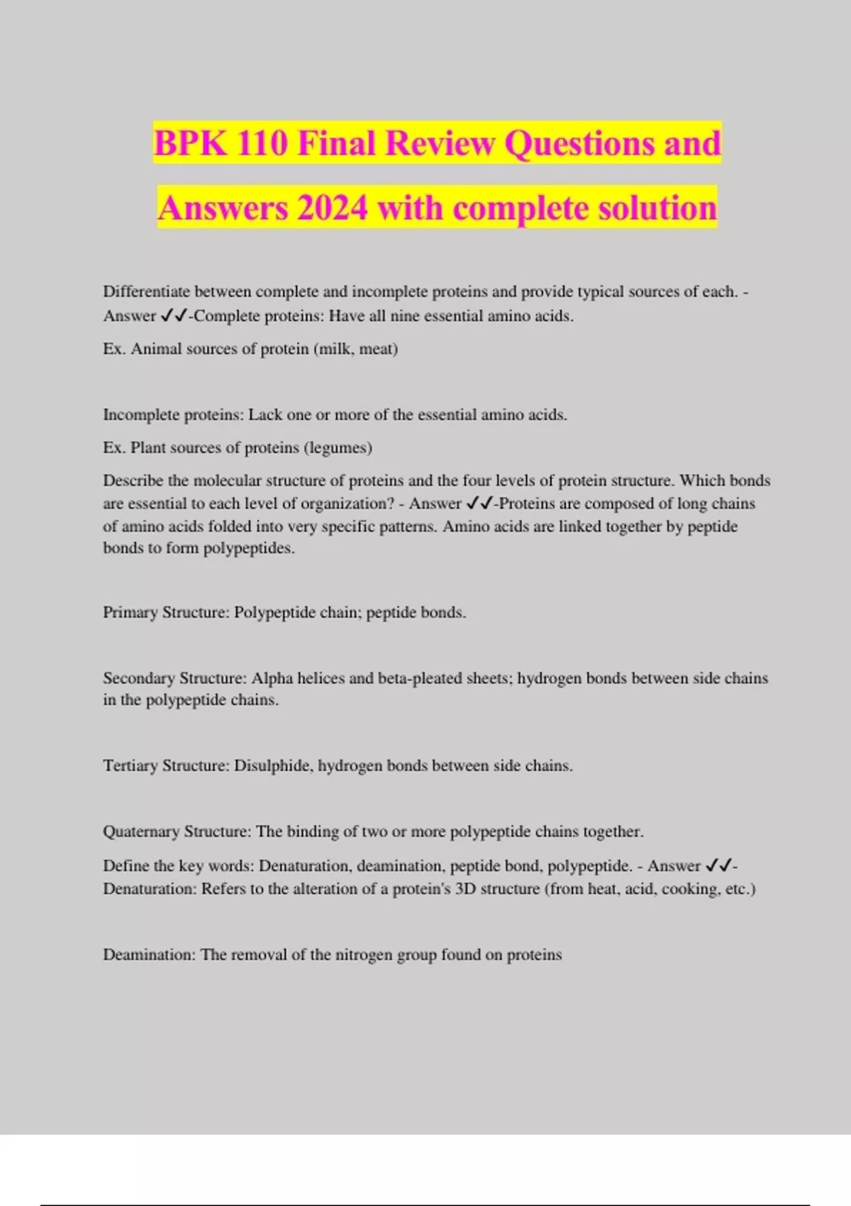 BPK 110 Final Review Questions and Answers 2024 with complete solution ...