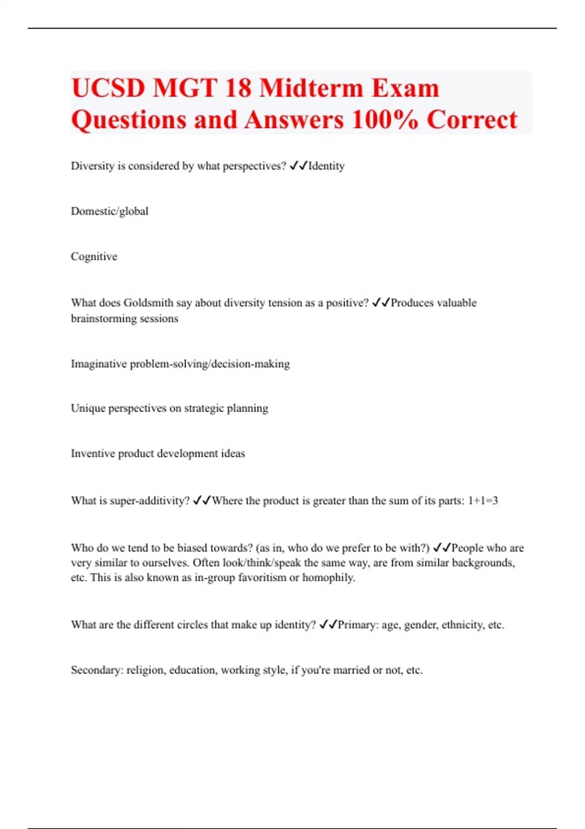 UCSD MGT 18 Midterm Exam Questions and Answers 100% Correct - UCSD MGT 18 - Stuvia US