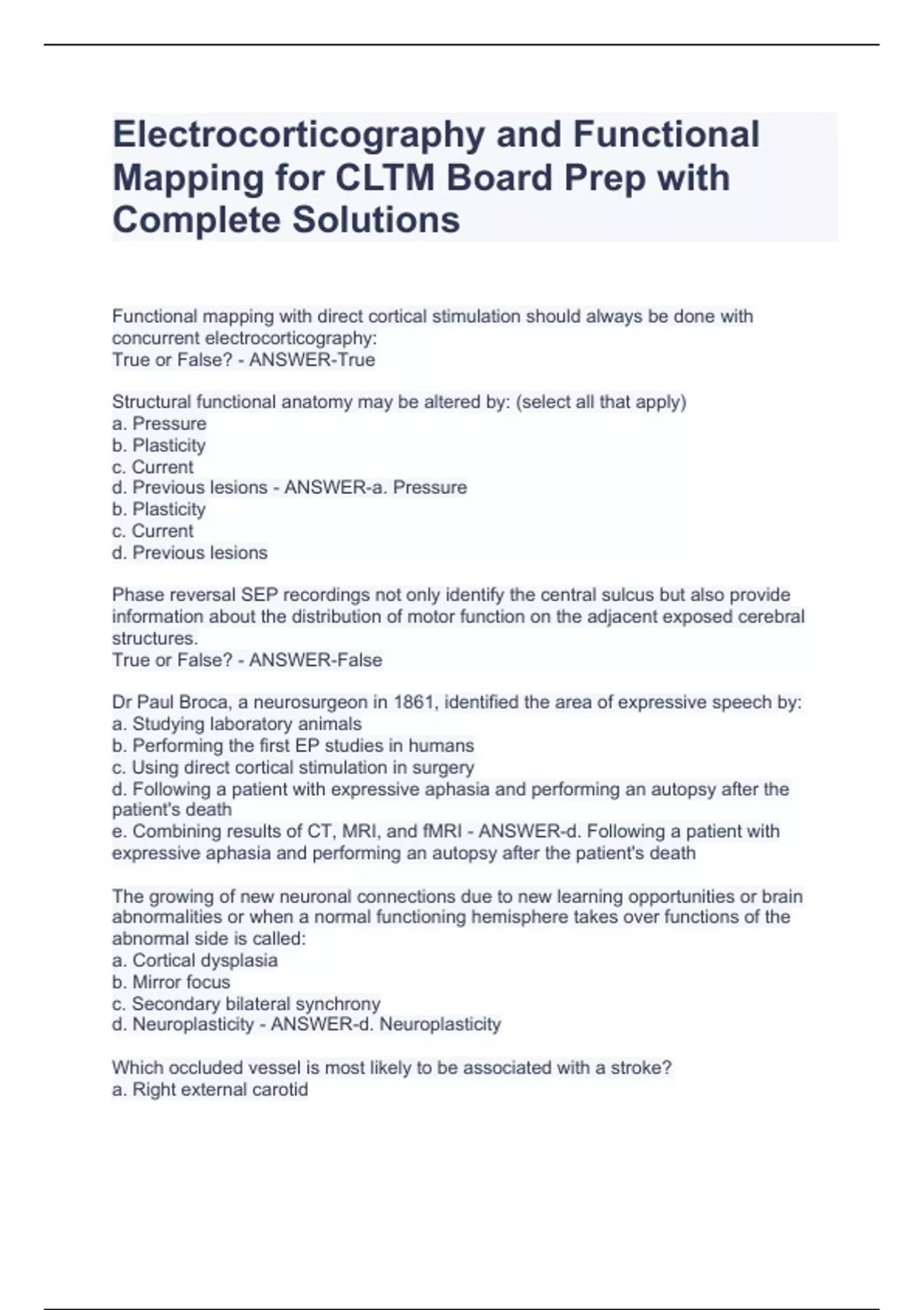 Electrocorticography and Functional Mapping for CLTM Board Prep with ...