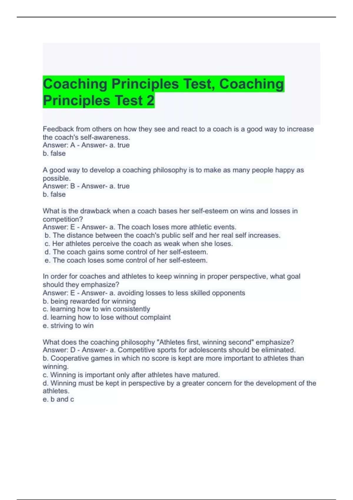 Coaching Principles Test, Coaching Principles Test 2 Questions and ...