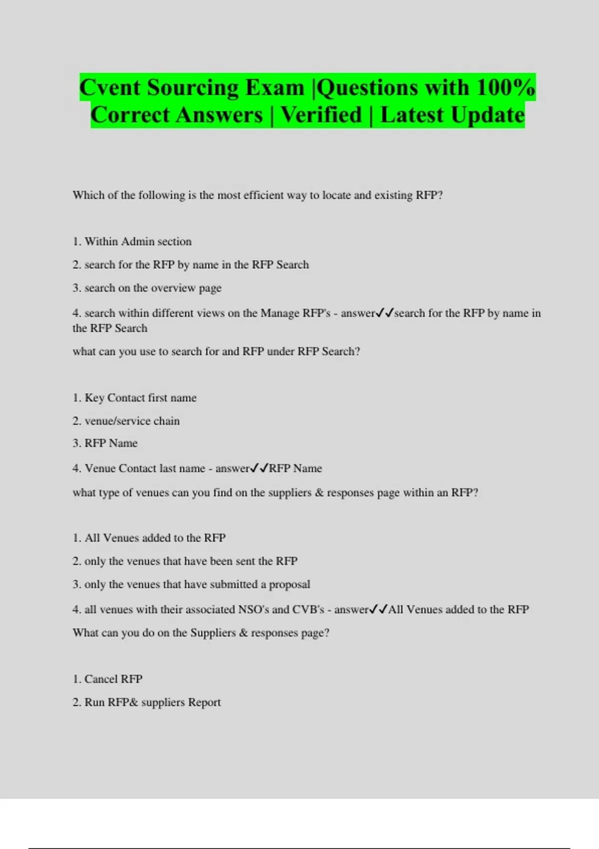 Cvent Sourcing Exam |Questions with 100% Correct Answers | Verified ...