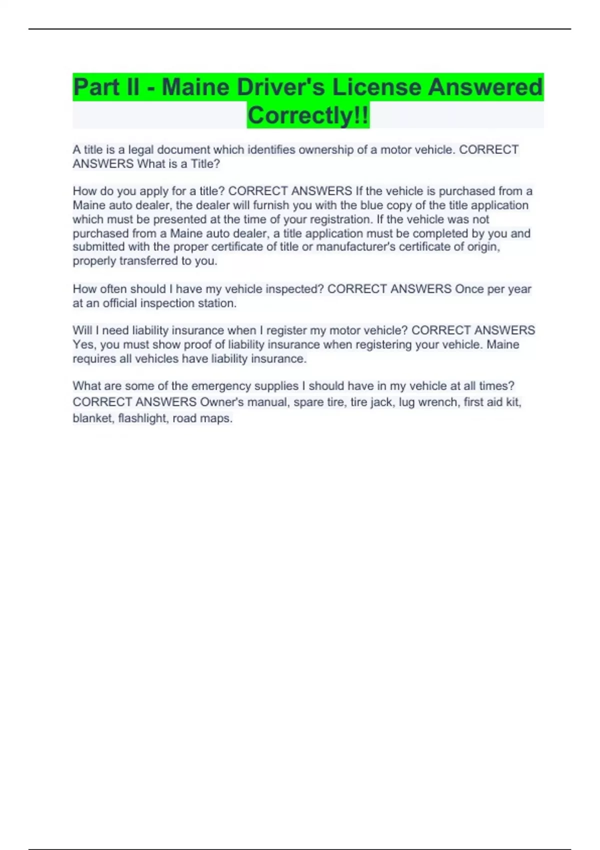 Part II - Maine Driver's License Answered Correctly!! - Maine permit ...