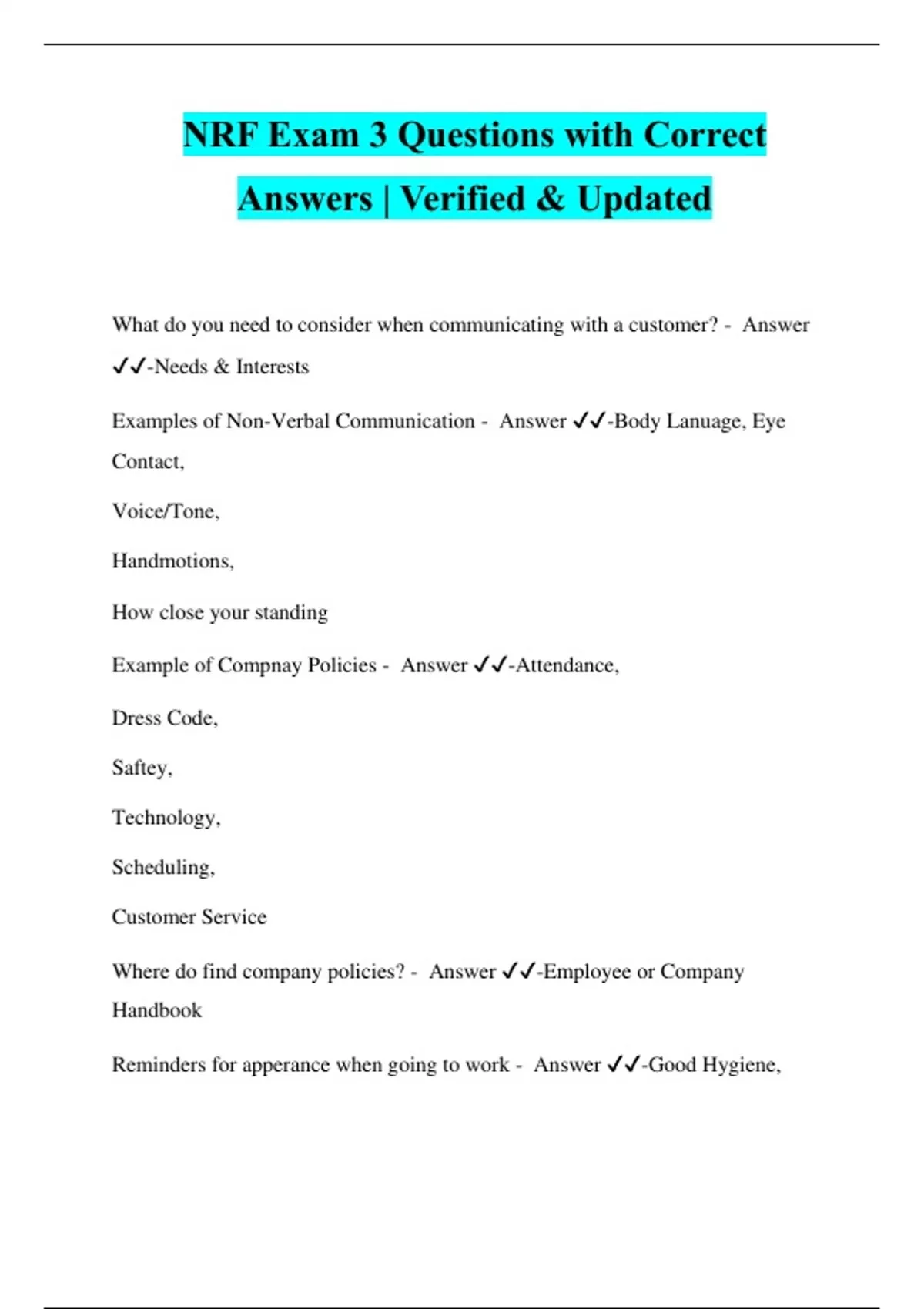 NRF Exam 3 Questions with Correct Answers | Verified & Updated - NRF ...