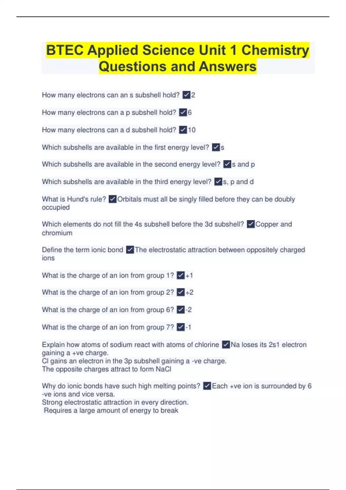 BTEC Applied Science Unit 1 Chemistry Questions and Answers - BTEC ...