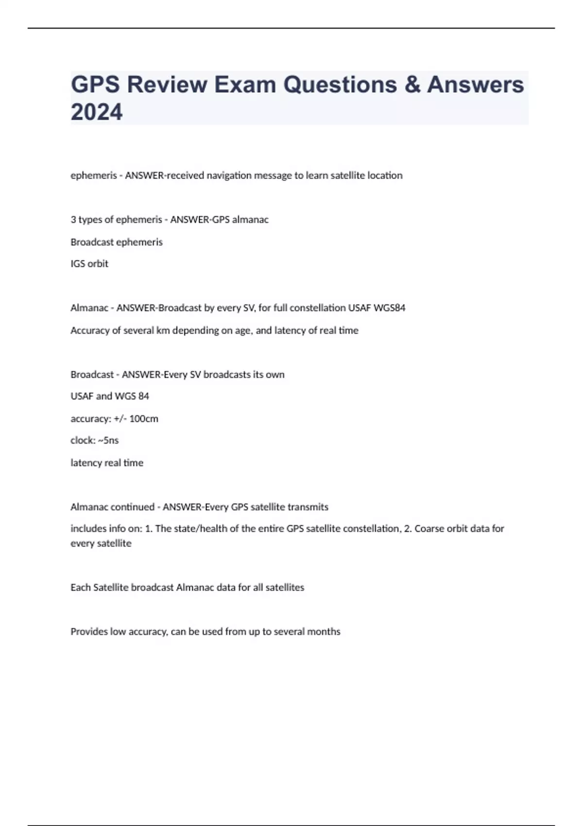 GPS Review Exam Questions & Answers 2024 - GPS - Stuvia US