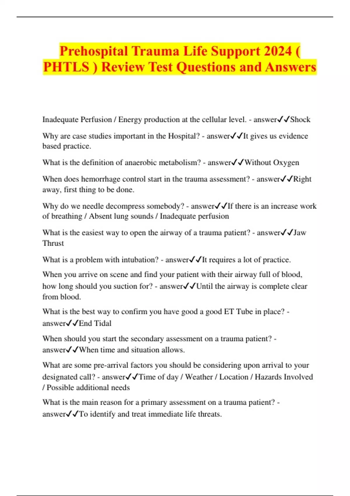 Prehospital Trauma Life Support 2024 ( PHTLS ) Review Test Questions ...