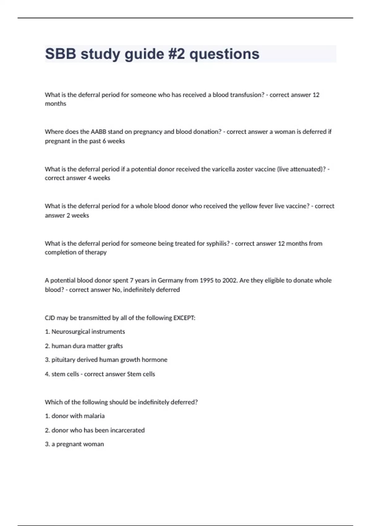 SBB study guide #2 questions and answers 100% correct 2023/2024 - SBB - Stuvia US