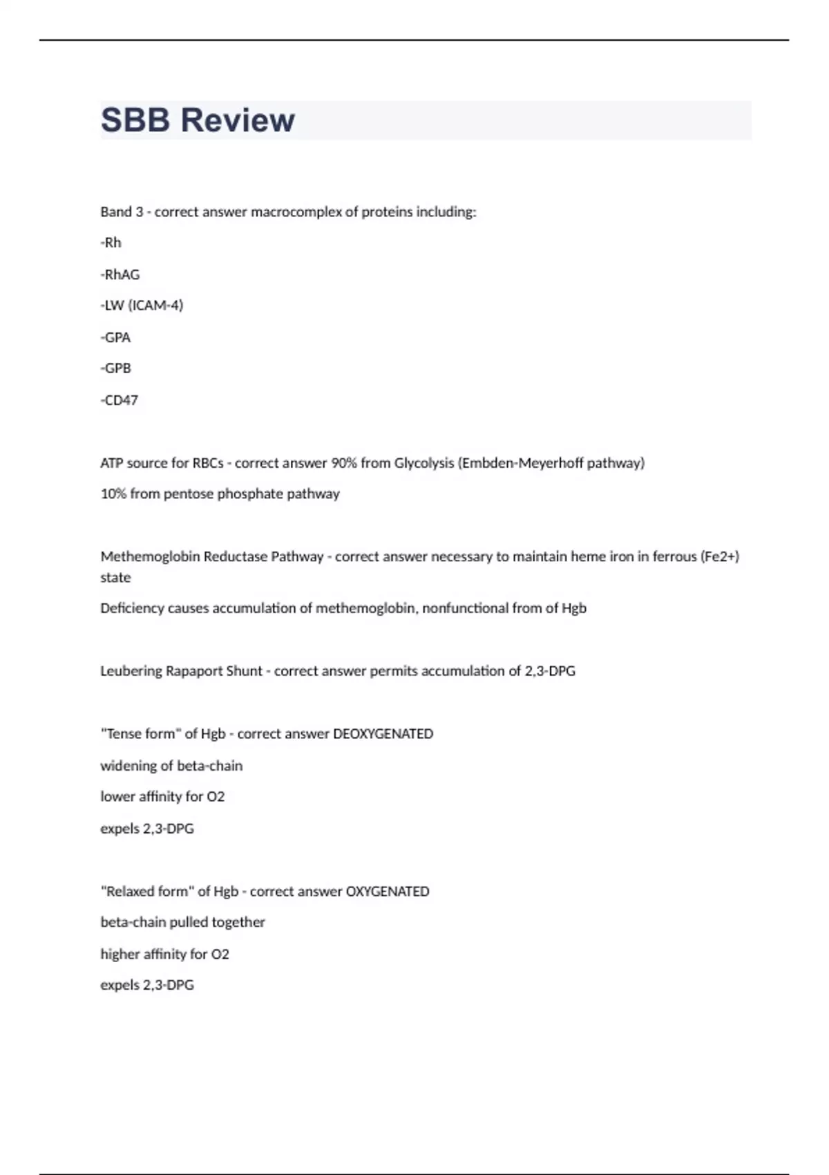 SBB Review Question and answers already passed 2023/2024 - SBB - Stuvia US