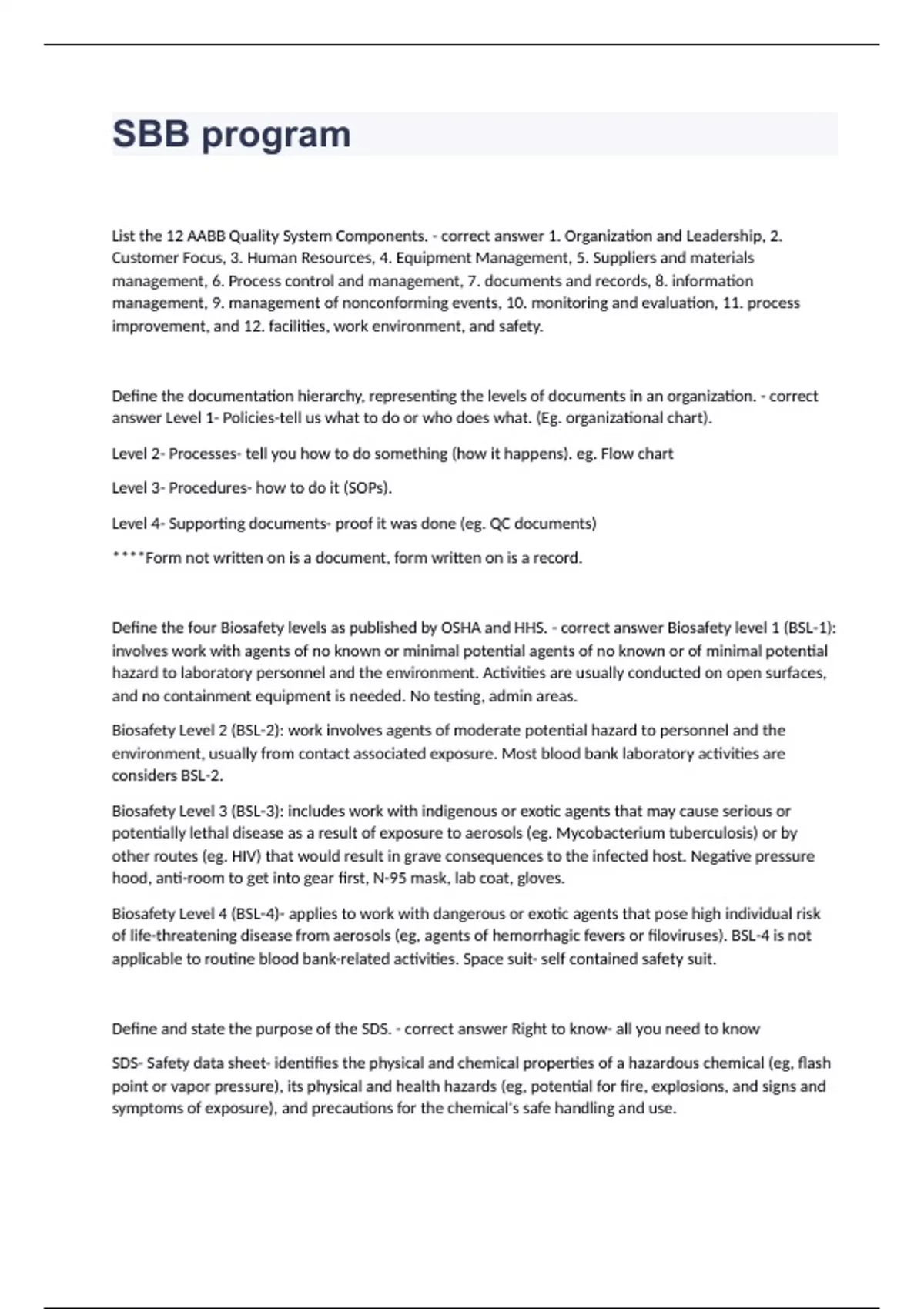 SBB program Questions with complete solution 2023/2024 - SBB - Stuvia US