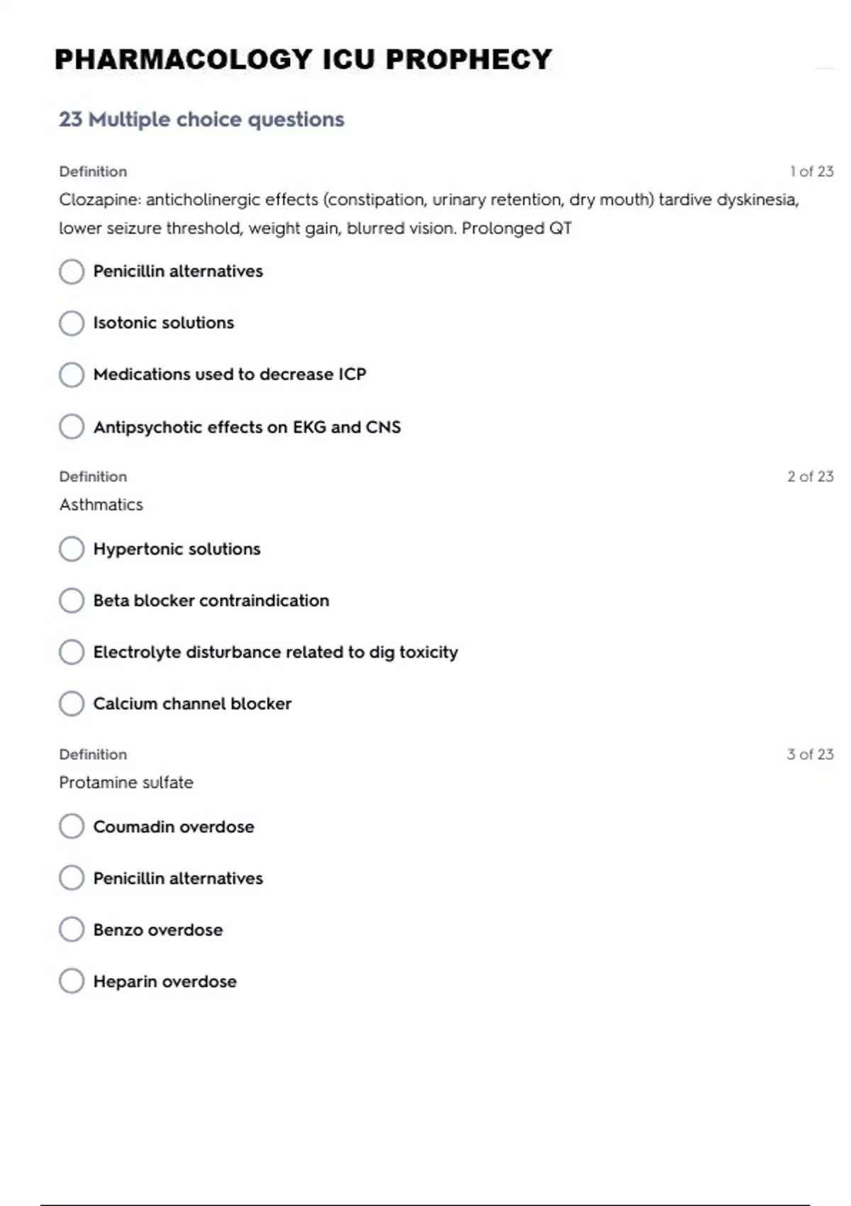 Pharmacology ICU prophecy Questions and Answers (Verified Answers) - RN ...