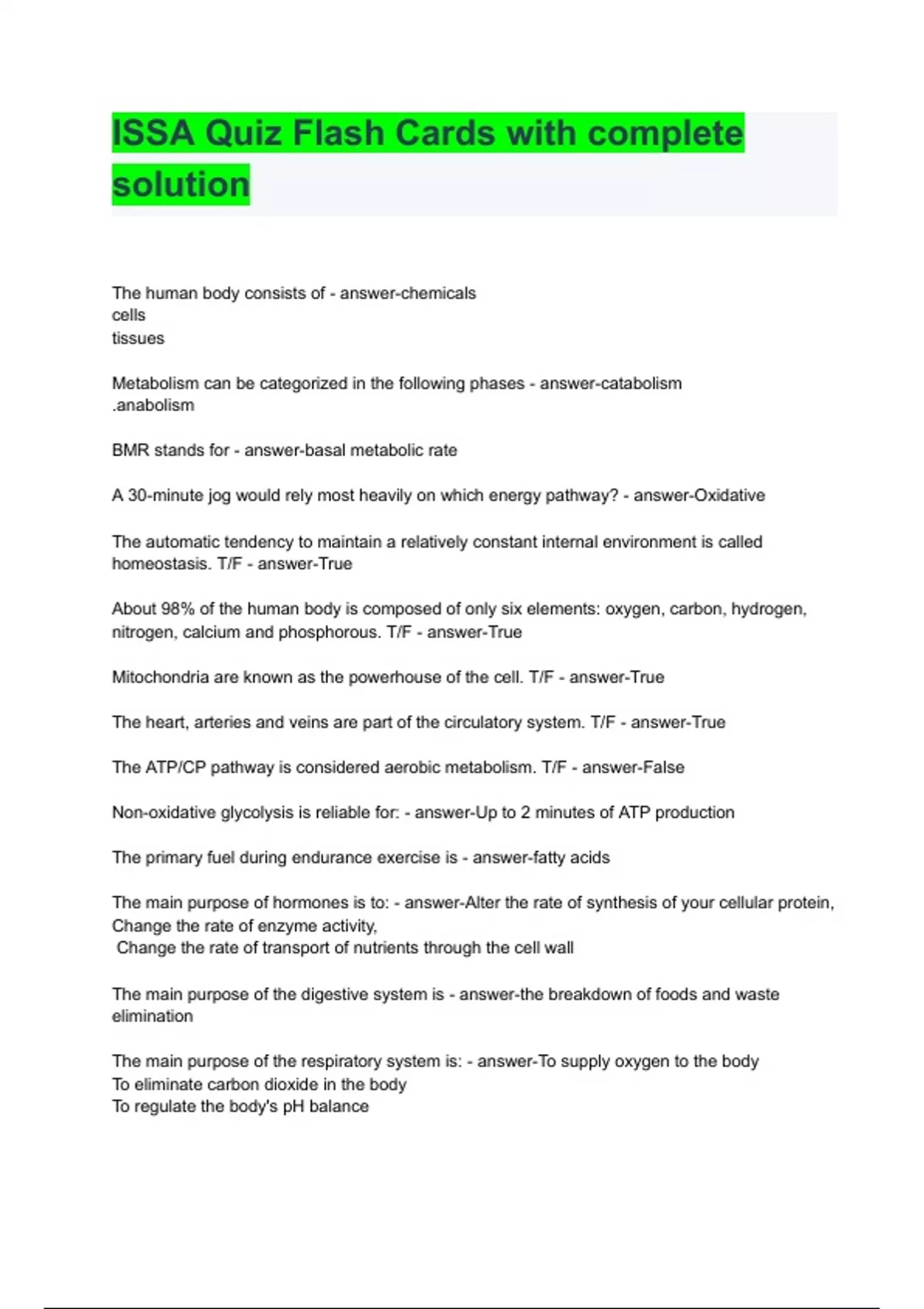 ISSA Quiz Flash Cards with complete solution - ISSA Qiz Flash Cards ...