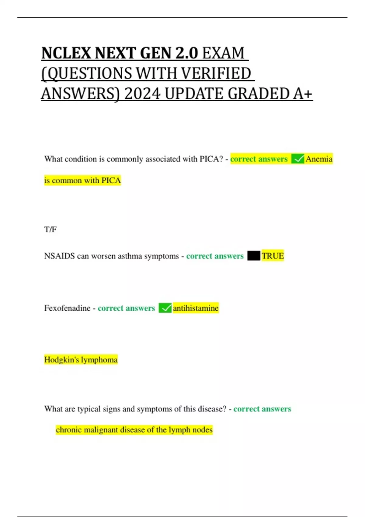 NCLEX NEXT GEN 2.0 EXAM (QUESTIONS WITH VERIFIED ANSWERS) 2024 UPDATE ...