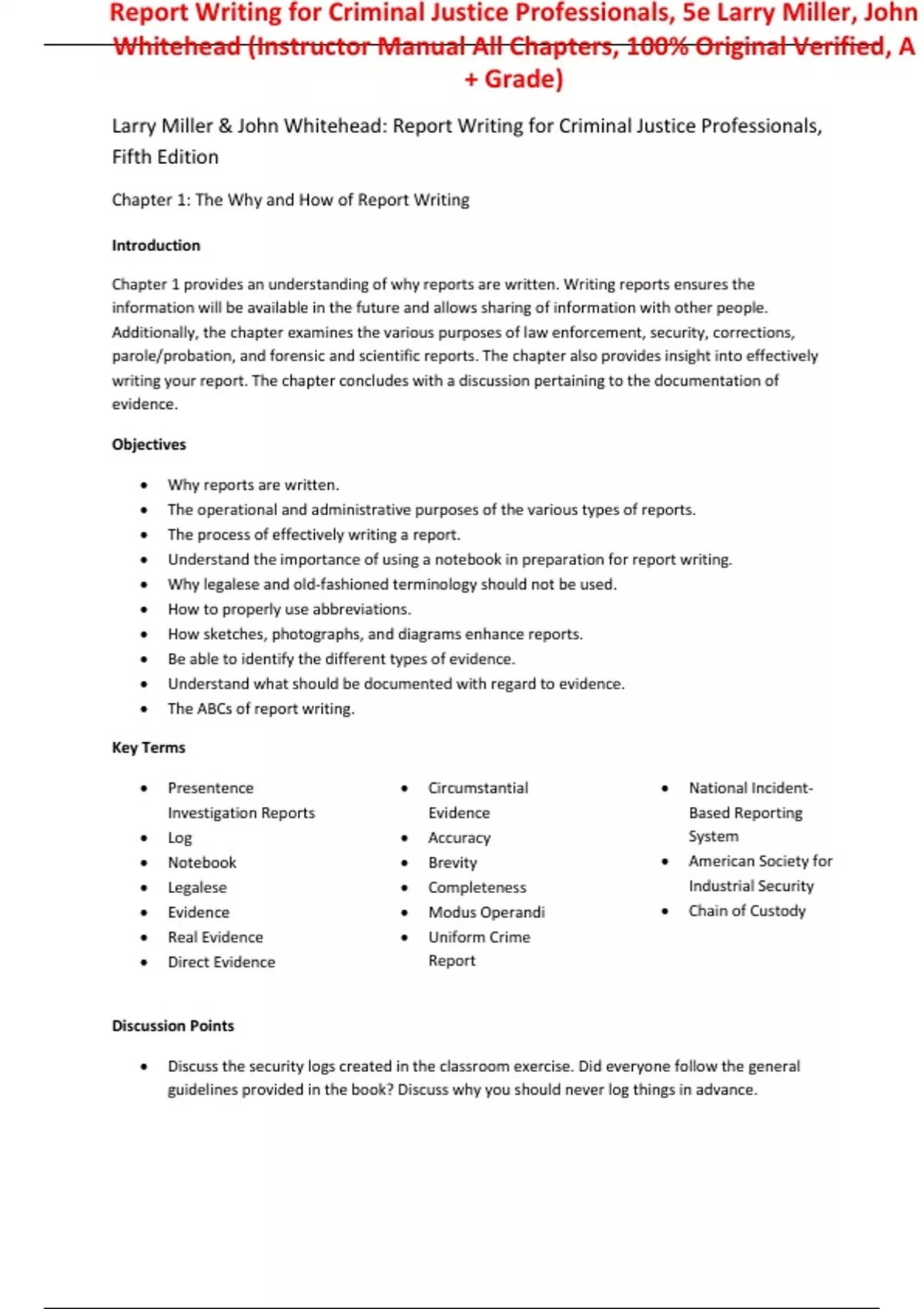 Instructor Manual For Report Writing for Criminal Justice Professionals ...