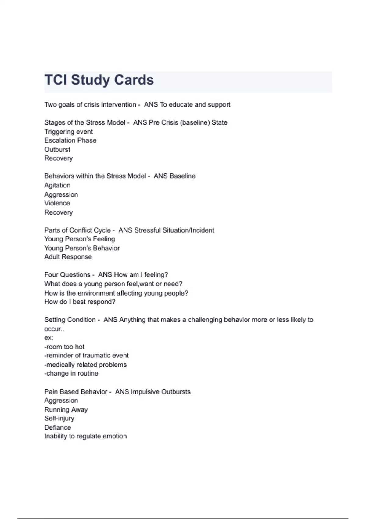 TCI Study Cards Questions with completed Answers 2024( A+ GRADED 100% ...