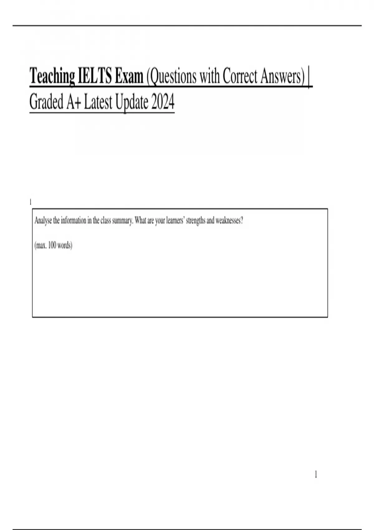 Teaching IELTS Exam (Questions with Correct Answers) | Graded A+ Latest ...