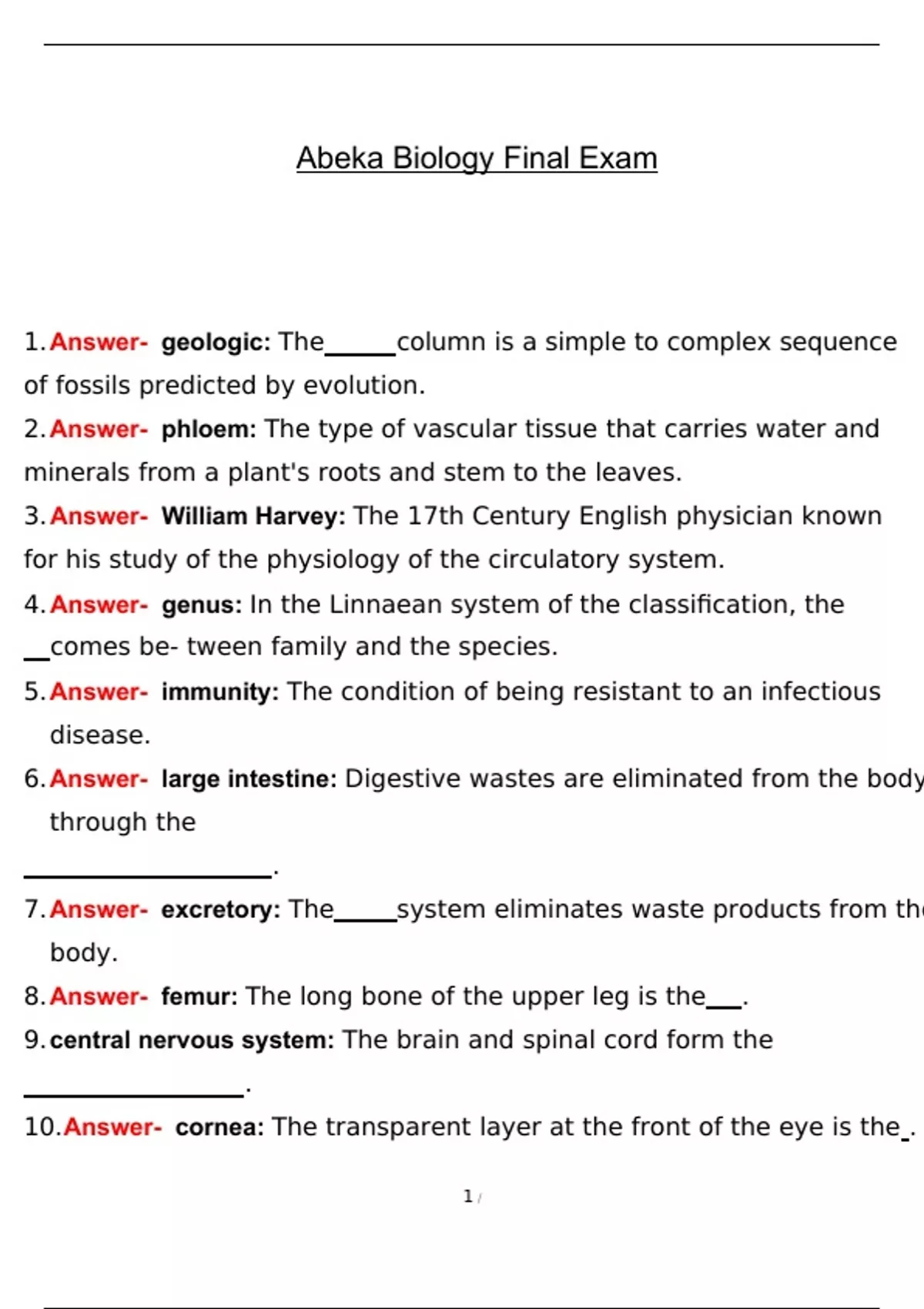 Abeka Biology Final Exam Questions and Answers 2024 Accurate 100% ...