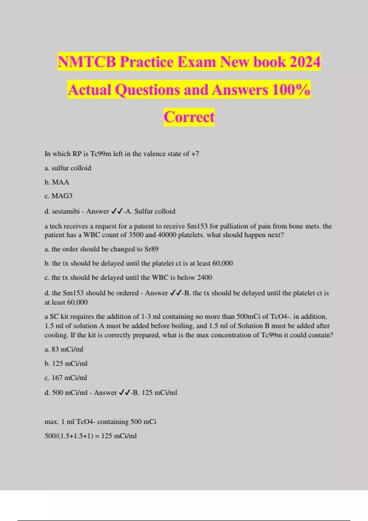 NMTCB Practice Exam New book 2024 Actual Questions and Answers 100% ...