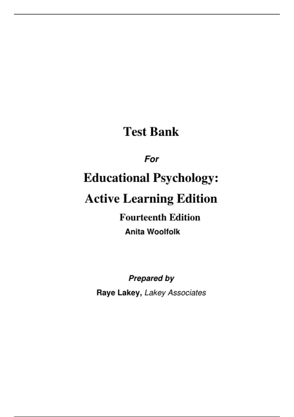 Test Bank For Educational Psychology Active Learning Edition 14th ...