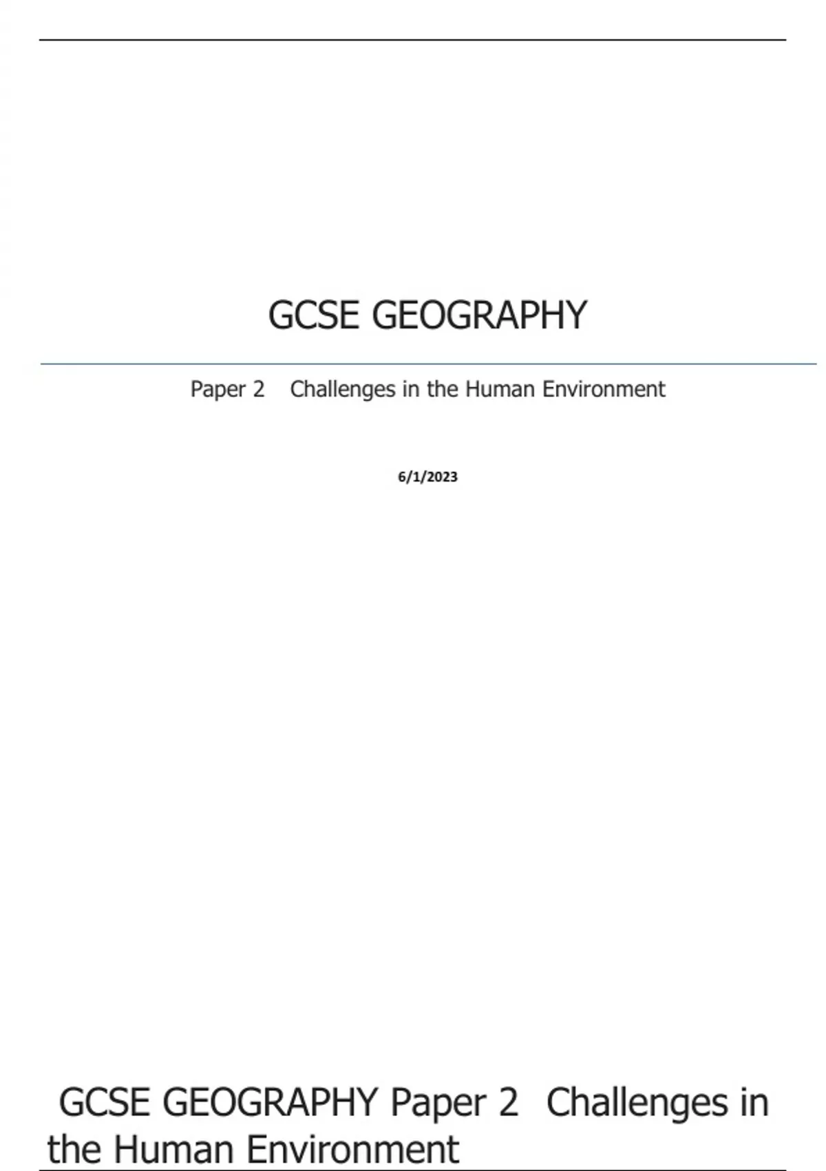 AQA GCSE GEOGRAPHY Paper 2 Challenges in the Human Environment June ...