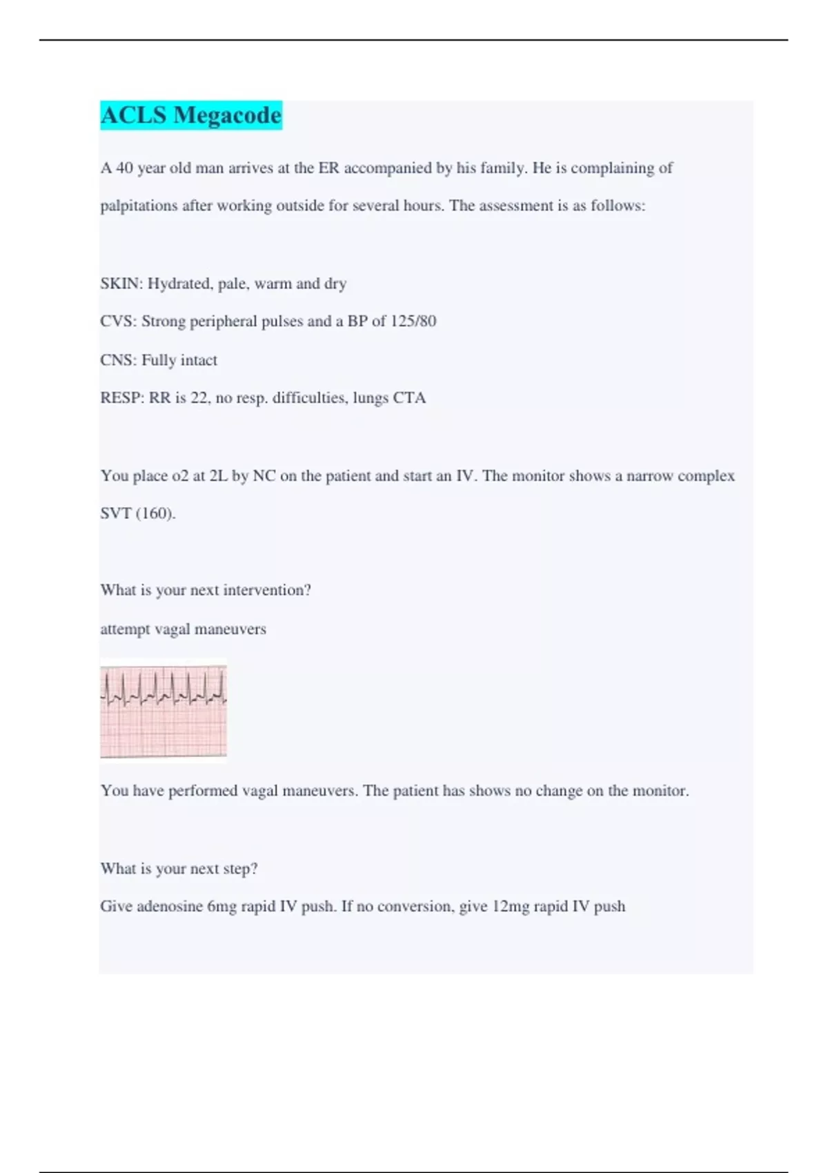 ACLS Megacode exam - ACLS Megacode - Stuvia US