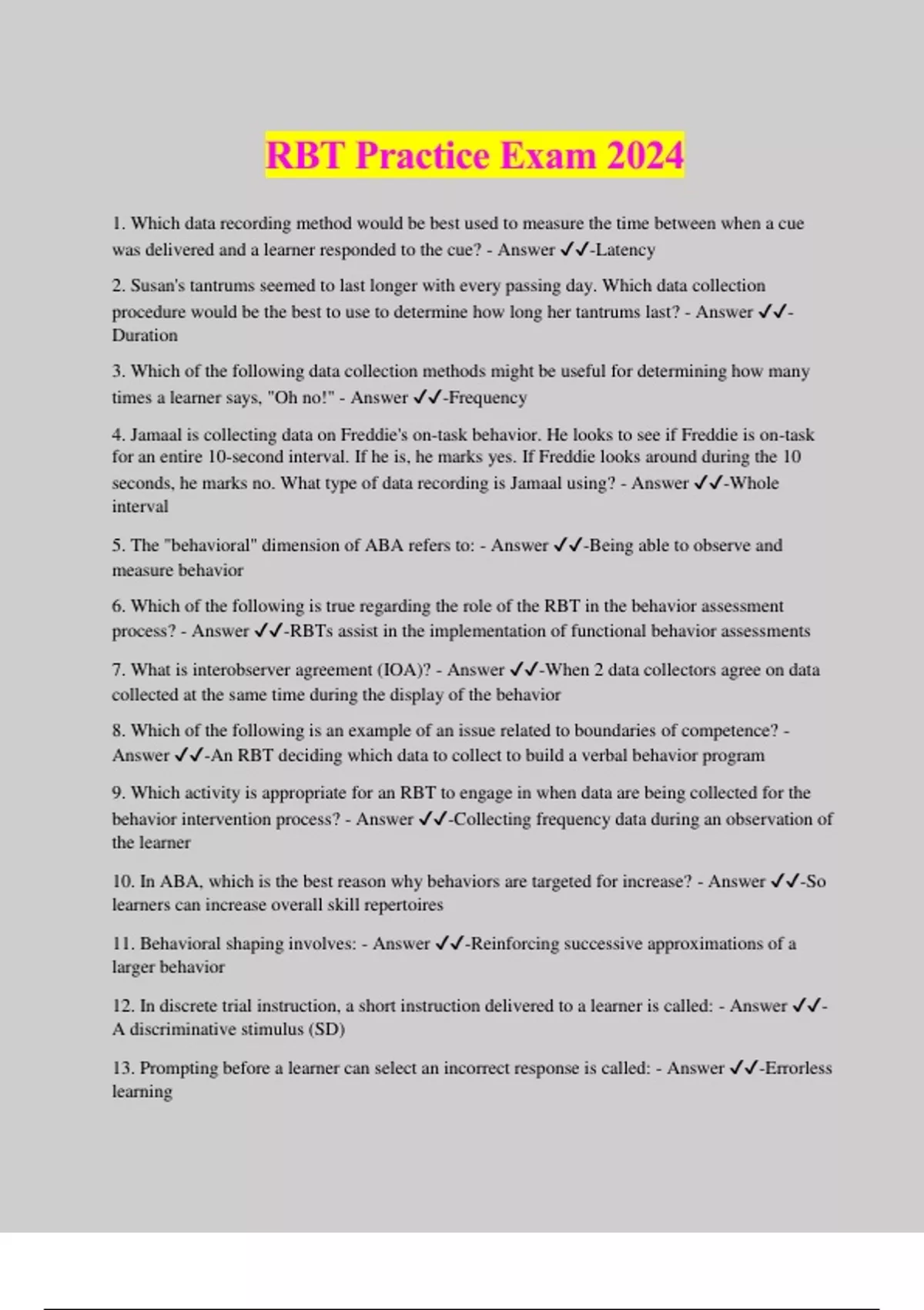 RBT Practice Exam 2024 - Rbt - Stuvia US